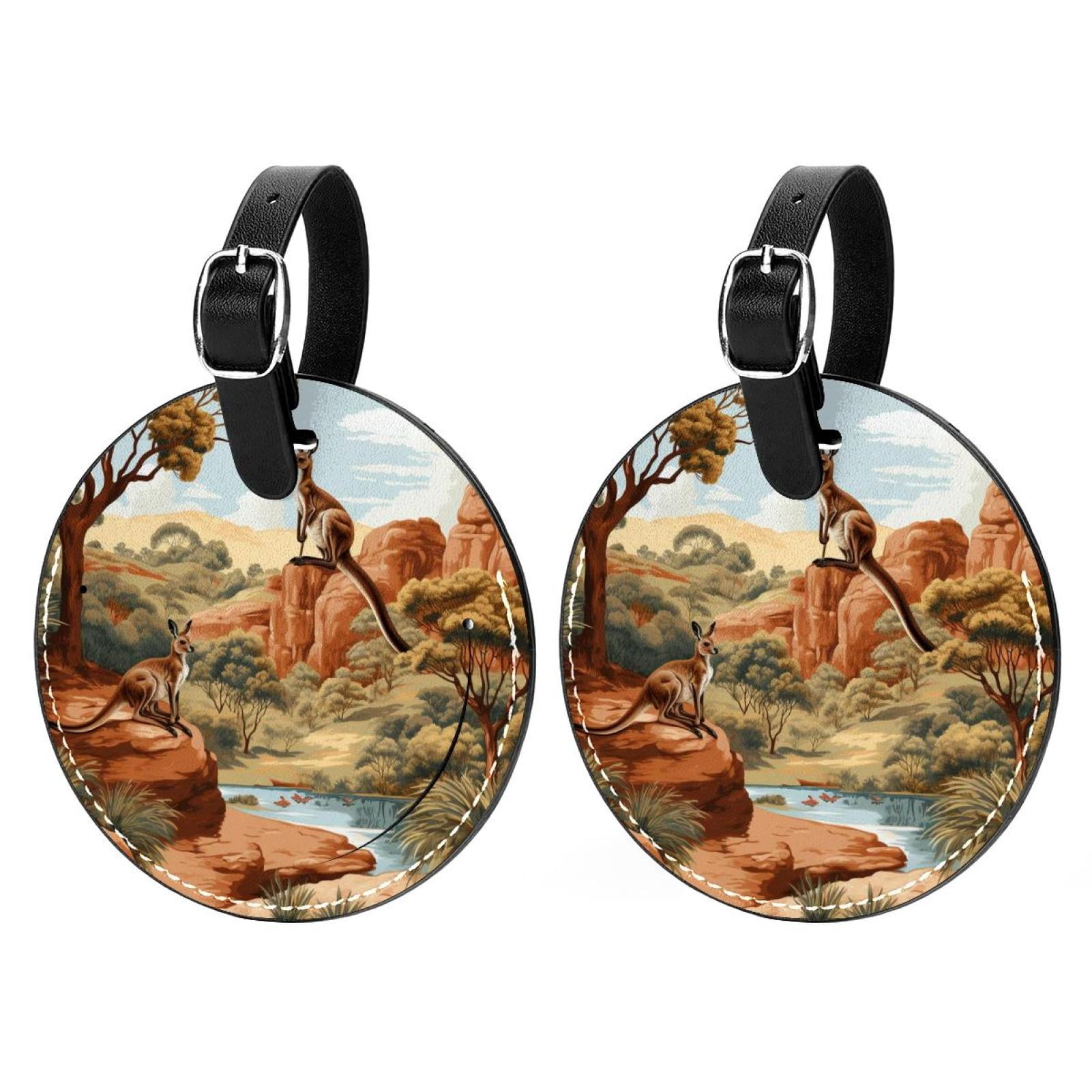 Kangaroo 2Pcs PU Leather Round Luggage Tags with Privacy Cover and Name ...