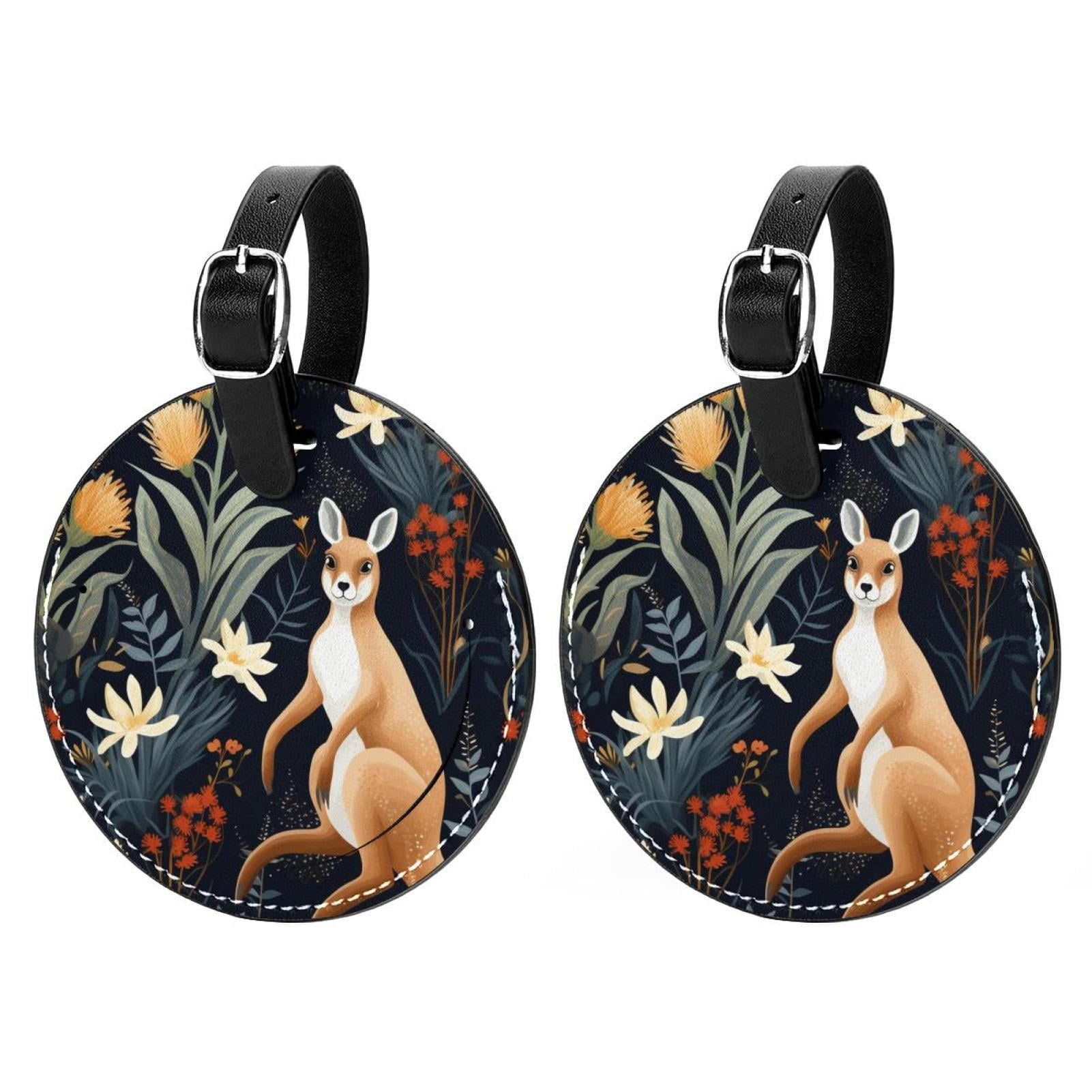 Kangaroo 2Pcs PU Leather Round Luggage Tags with Privacy Cover and Name ...