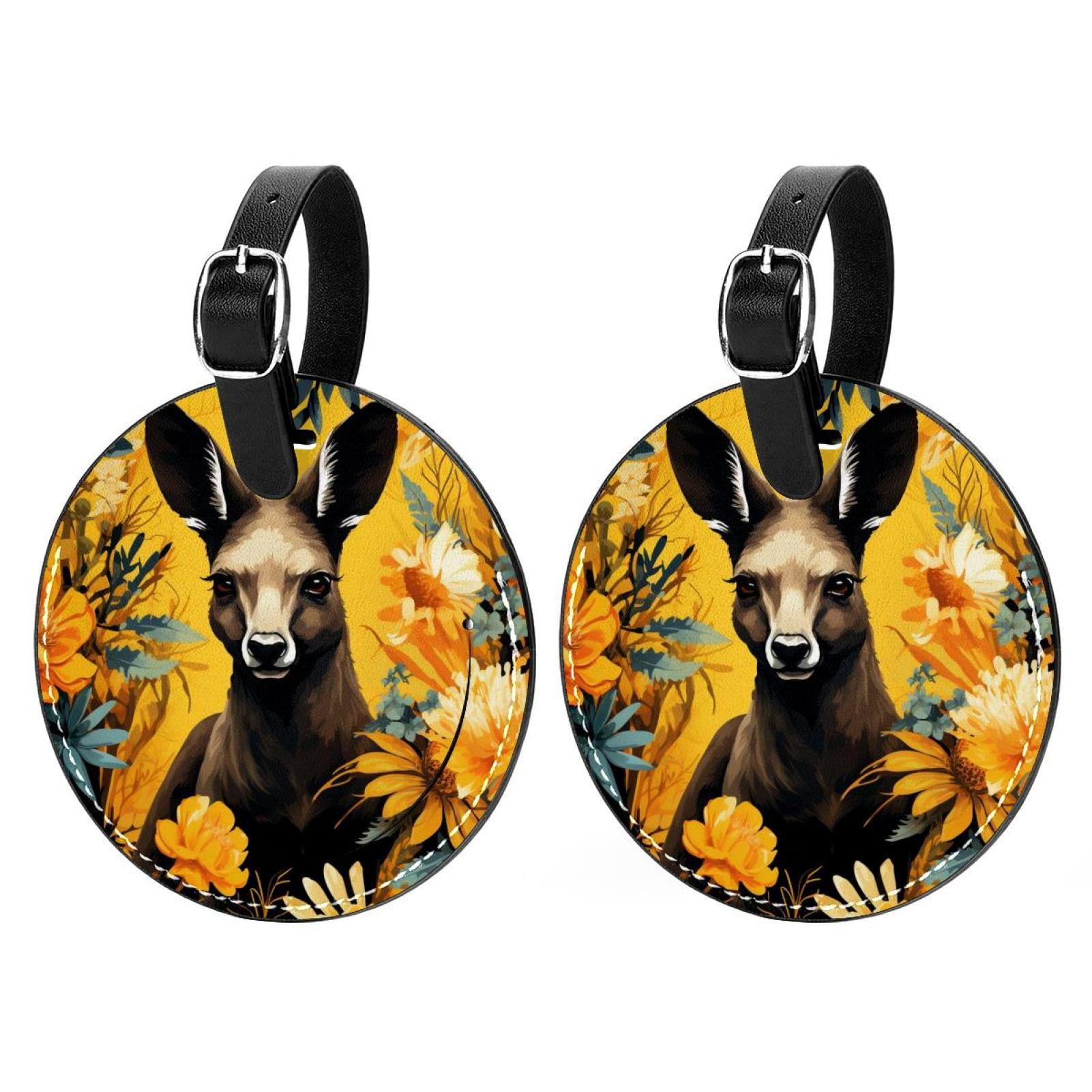 Kangaroo 2Pcs PU Leather Round Luggage Tags with Privacy Cover and Name ...
