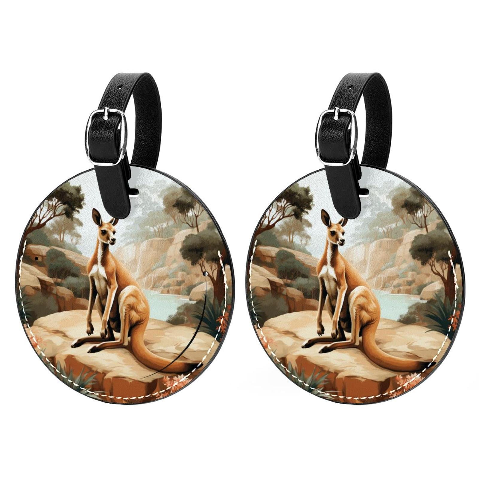 Kangaroo 2Pcs PU Leather Round Luggage Tags with Privacy Cover and Name ...