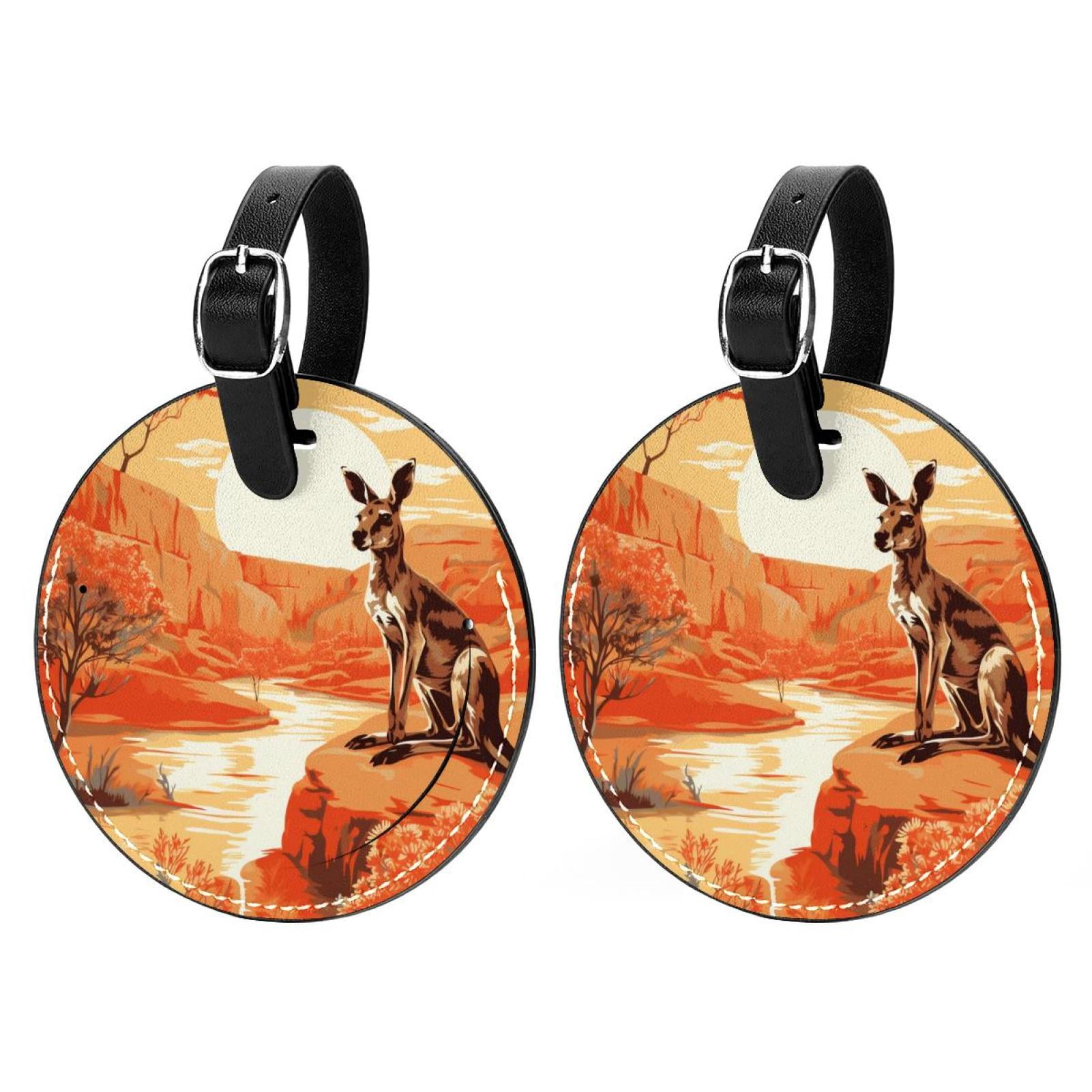 Kangaroo 2Pcs PU Leather Round Luggage Tags with Privacy Cover and Name ...
