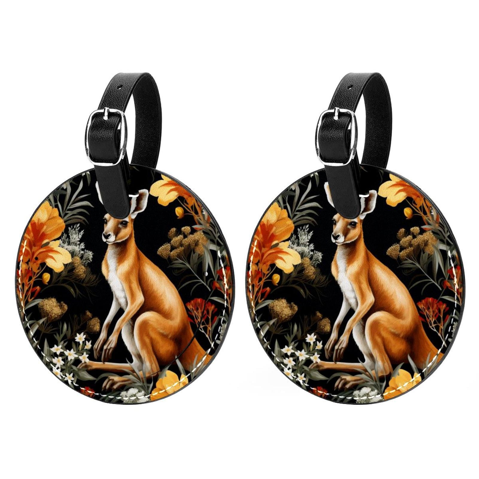 Kangaroo 2Pcs PU Leather Round Luggage Tags with Privacy Cover and Name ...