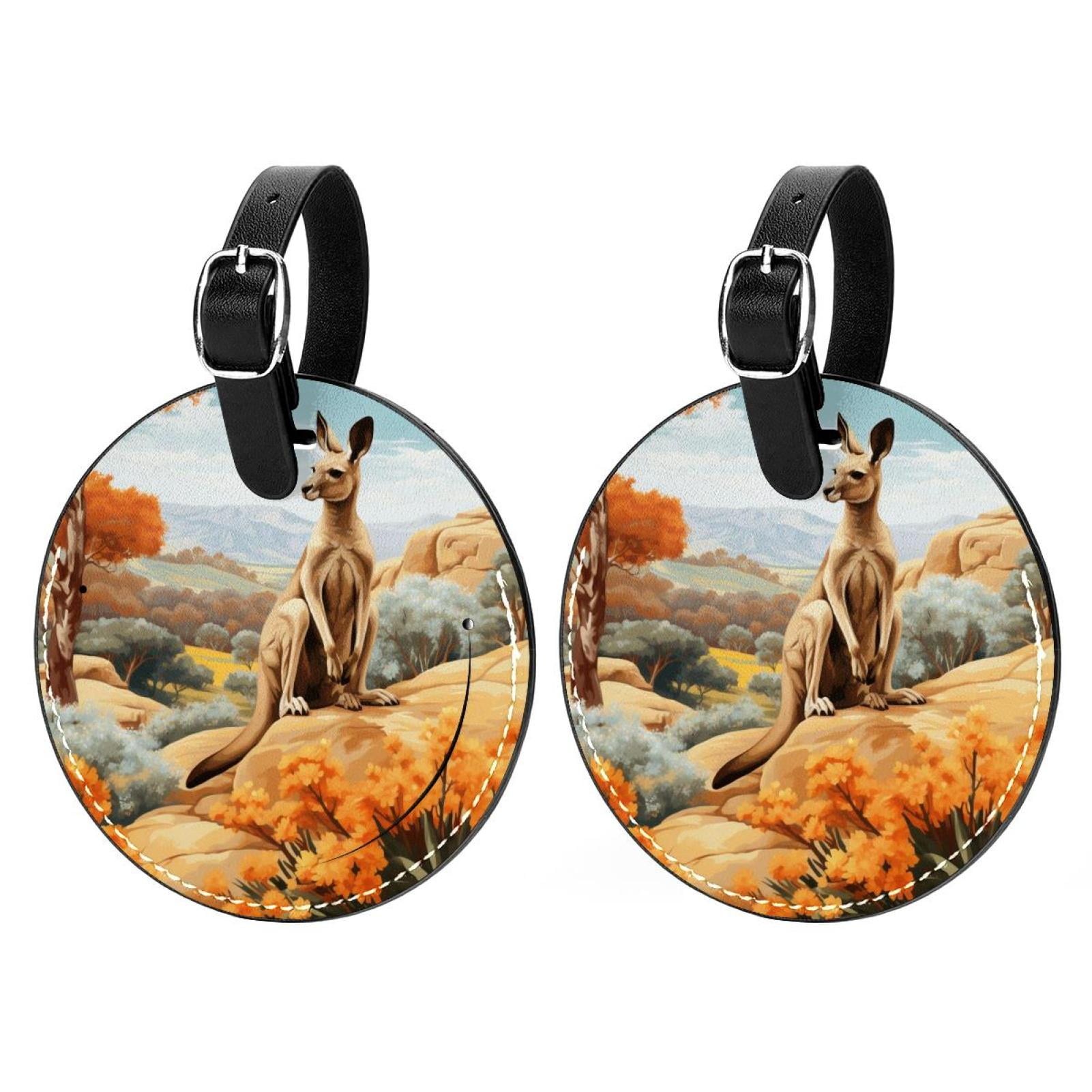 Kangaroo 2Pcs PU Leather Round Luggage Tags with Privacy Cover and Name ...
