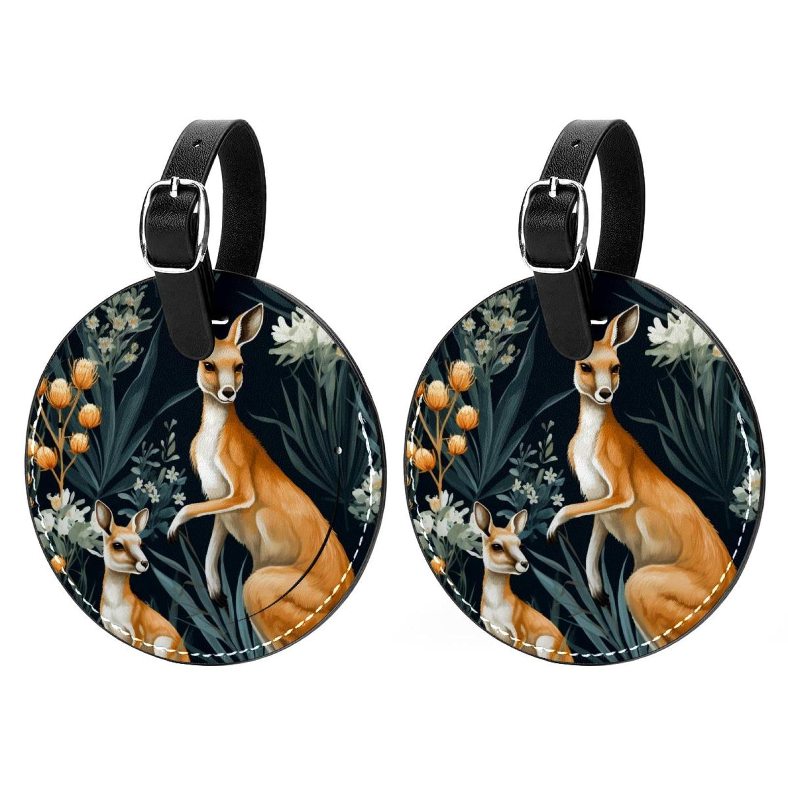 Kangaroo 2Pcs PU Leather Round Luggage Tags with Privacy Cover and Name ...