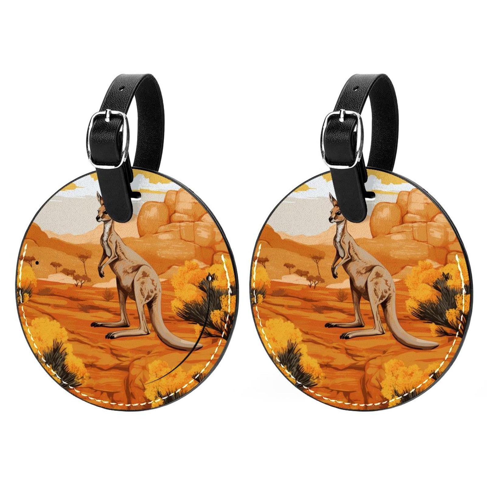 Kangaroo 2Pcs PU Leather Round Luggage Tags with Privacy Cover and Name ...