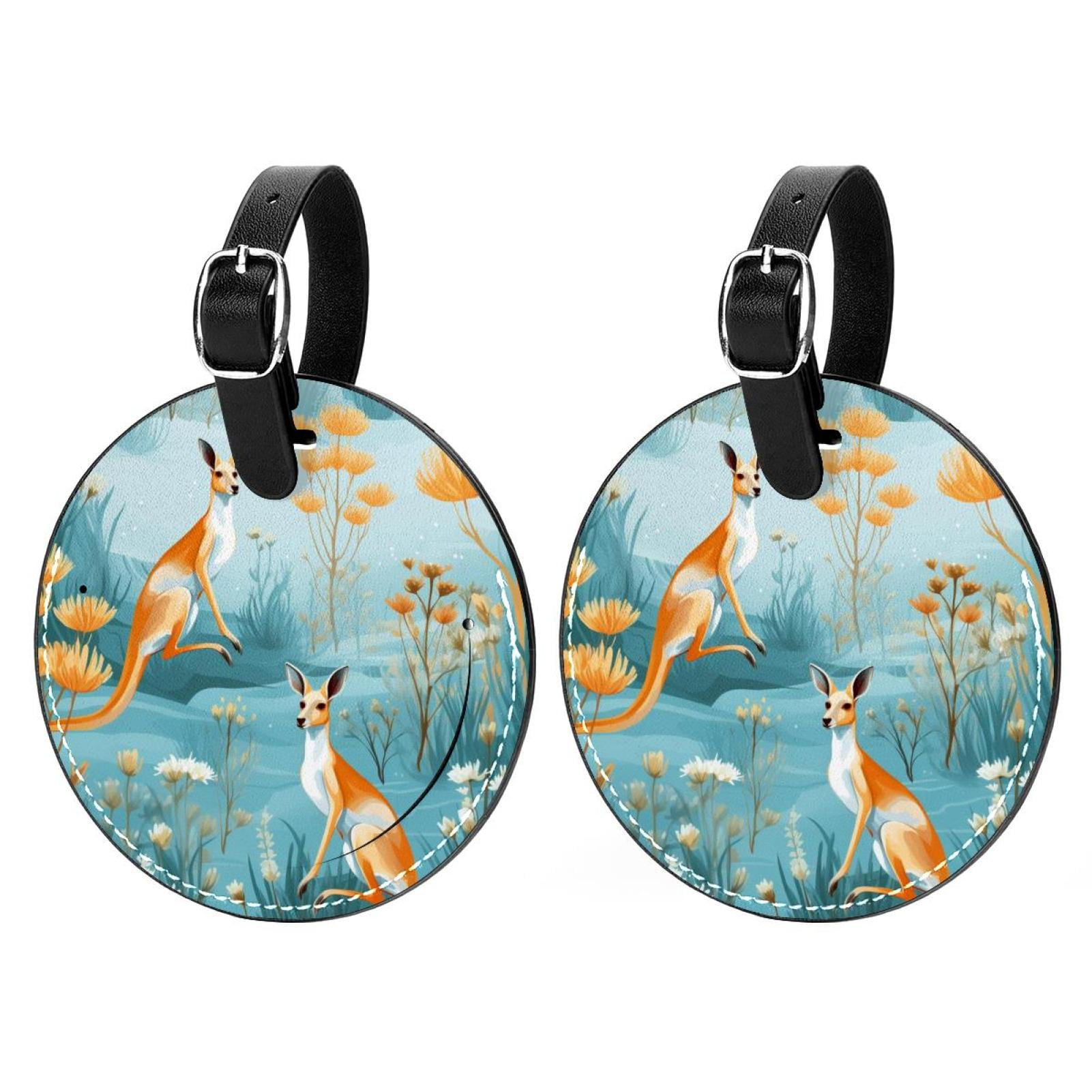 Kangaroo 2Pcs PU Leather Round Luggage Tags with Privacy Cover and Name ...