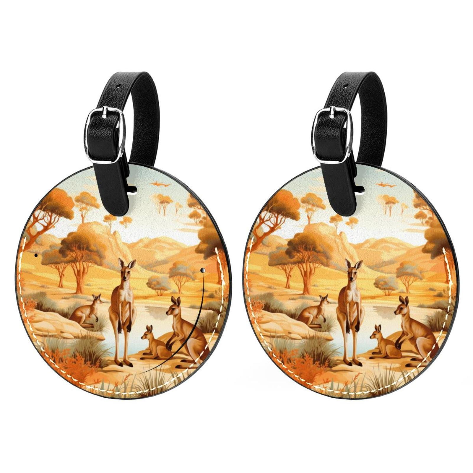 Kangaroo 2Pcs PU Leather Round Luggage Tags with Privacy Cover and Name ...