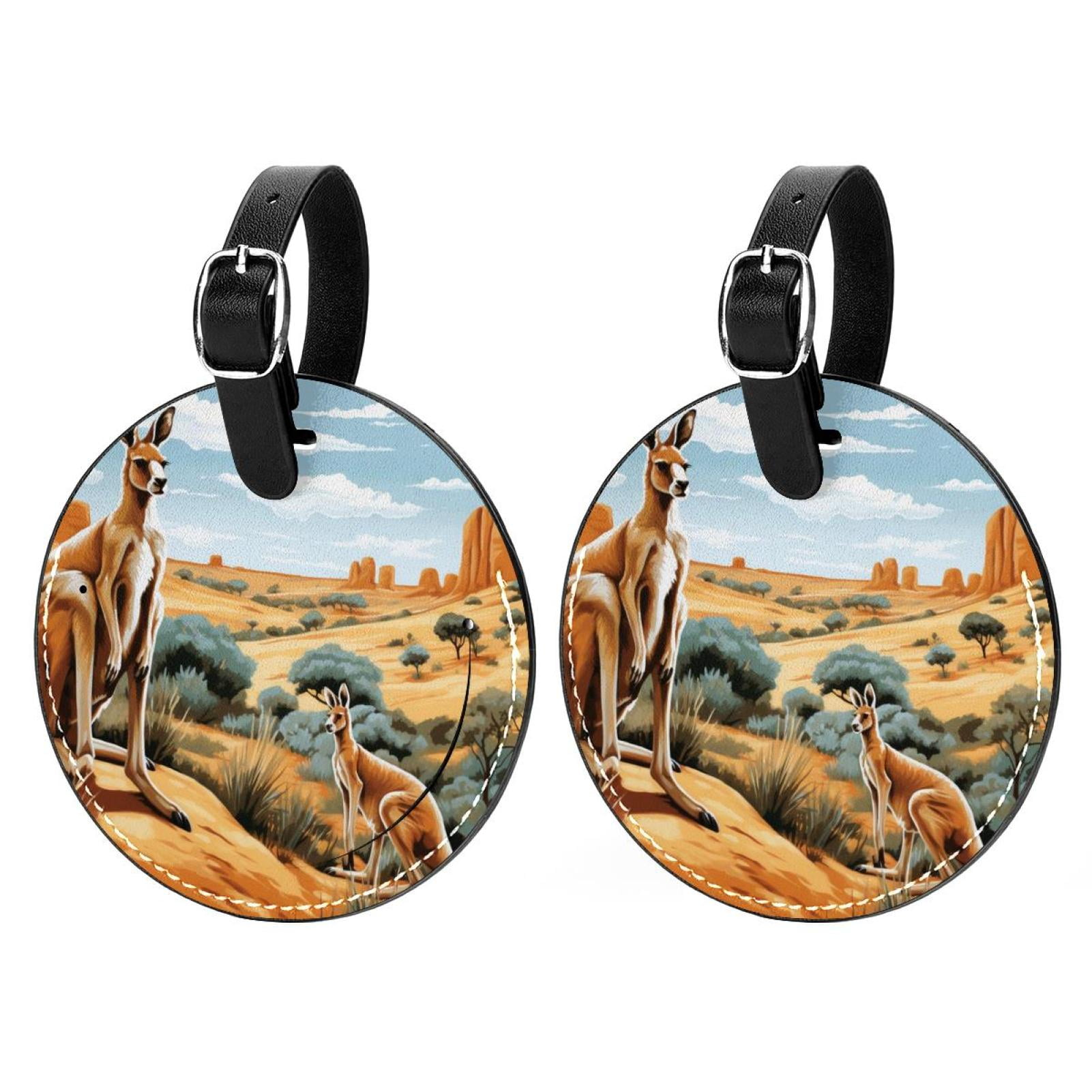 Kangaroo 2pcs PU Leather Round Bag Tags Suitcase Handbag Tags with ...