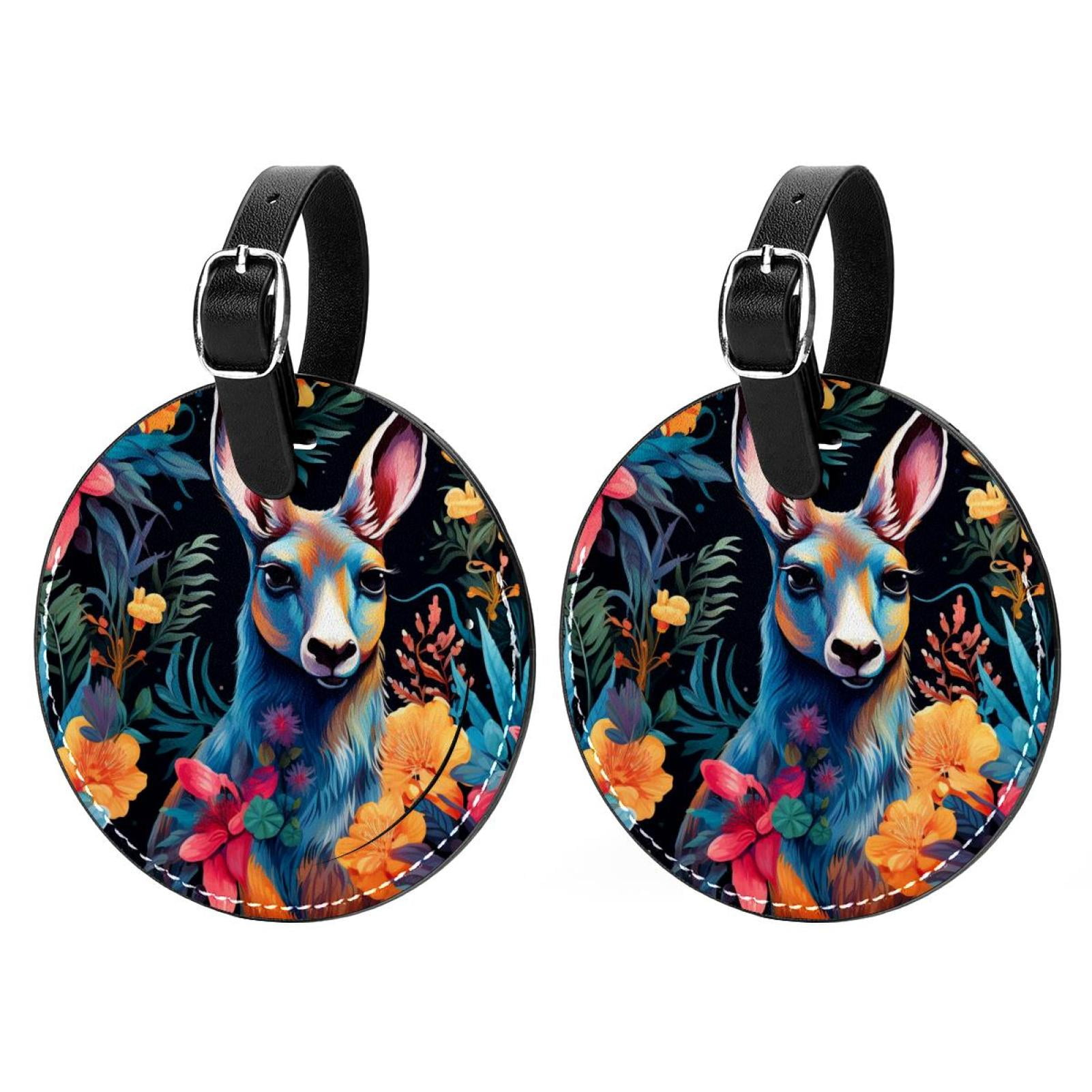 Kangaroo 2pcs PU Leather Round Bag Tags Suitcase Handbag Tags with ...