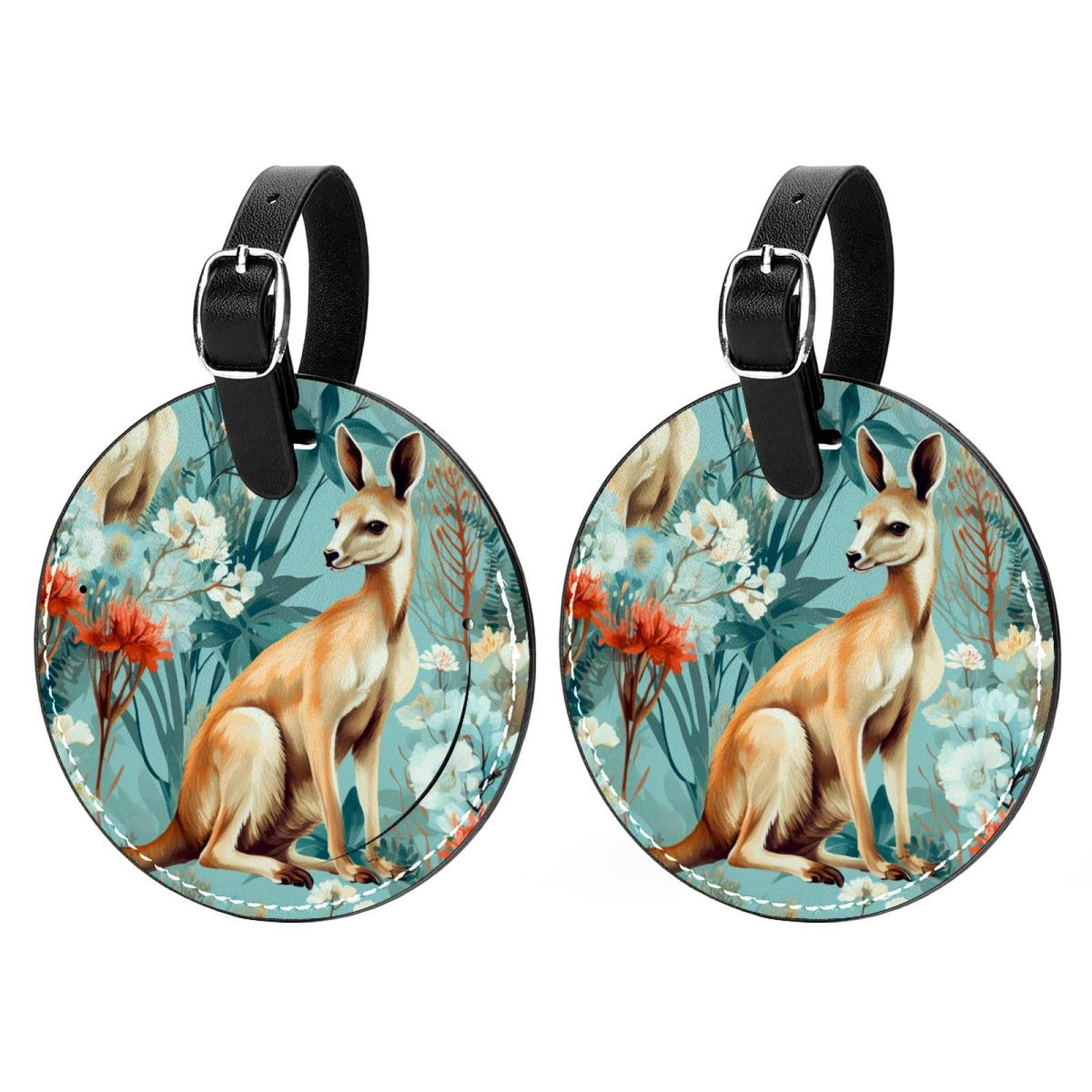 Kangaroo 2pcs PU Leather Round Bag Tags Suitcase Handbag Tags with ...