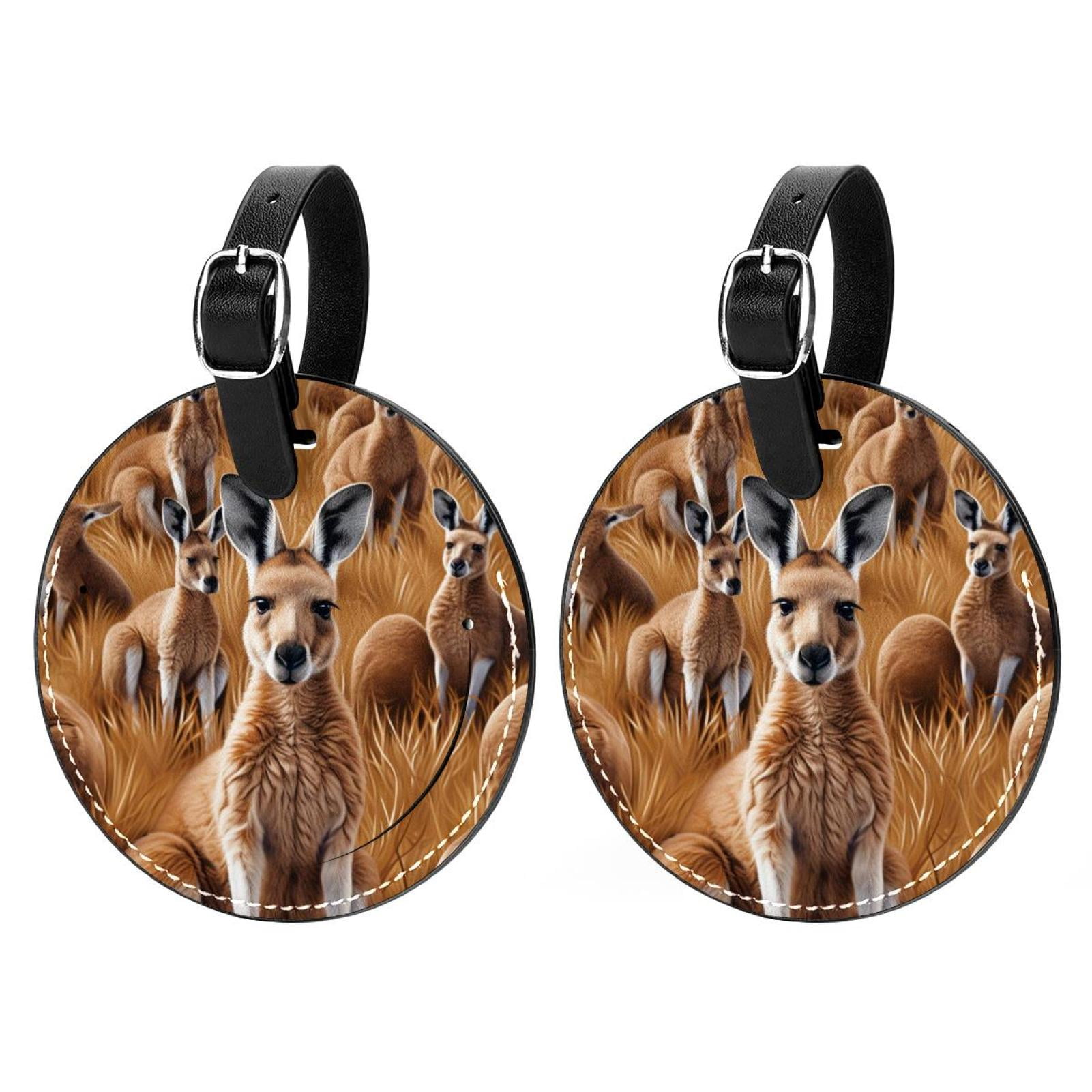 Kangaroo 2pcs PU Leather Round Bag Tags Suitcase Handbag Tags with ...