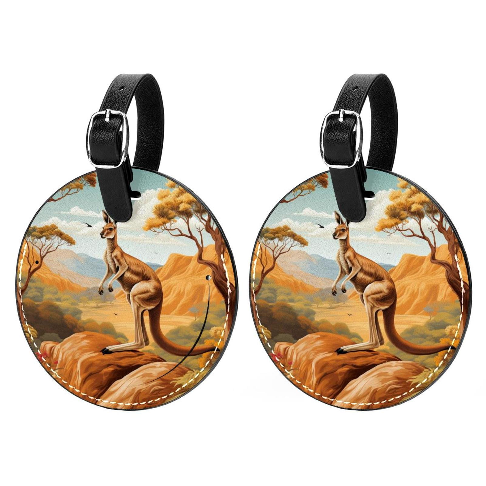 Kangaroo 2pcs PU Leather Round Bag Tags with Privacy Cover and Name ID ...