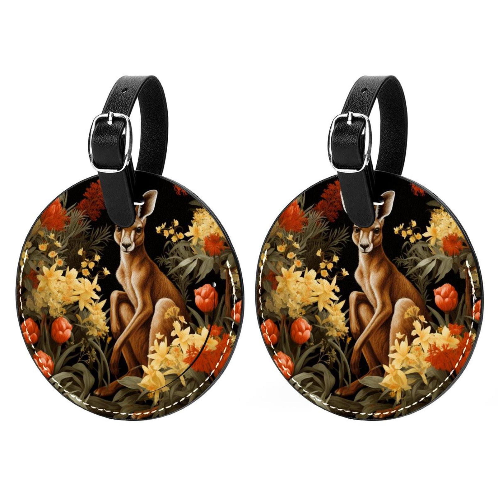 Kangaroo 2pcs PU Leather Round Bag Tags with Privacy Cover and Name ID ...