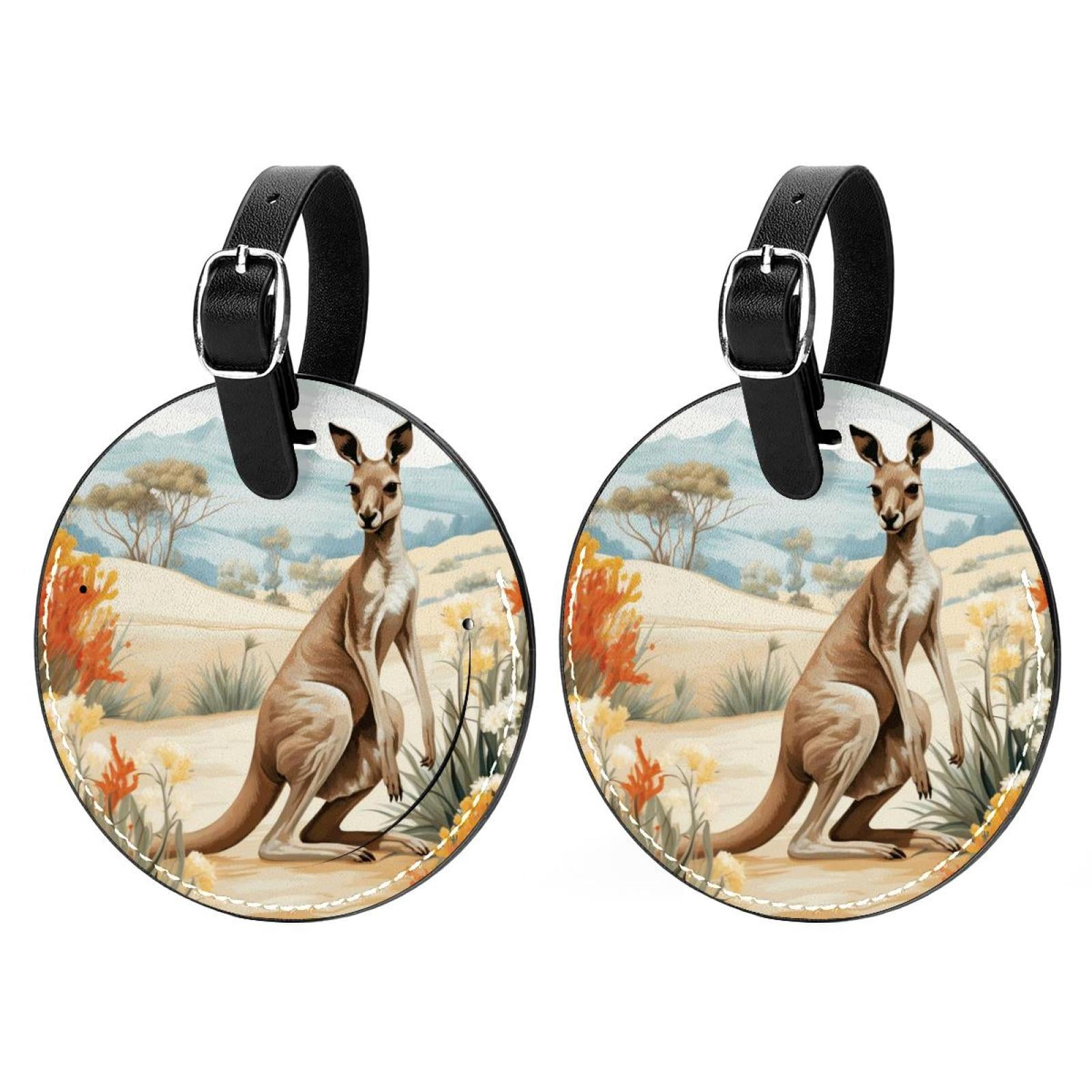 Kangaroo 2pcs PU Leather Round Bag Tags with Privacy Cover and Name ID ...