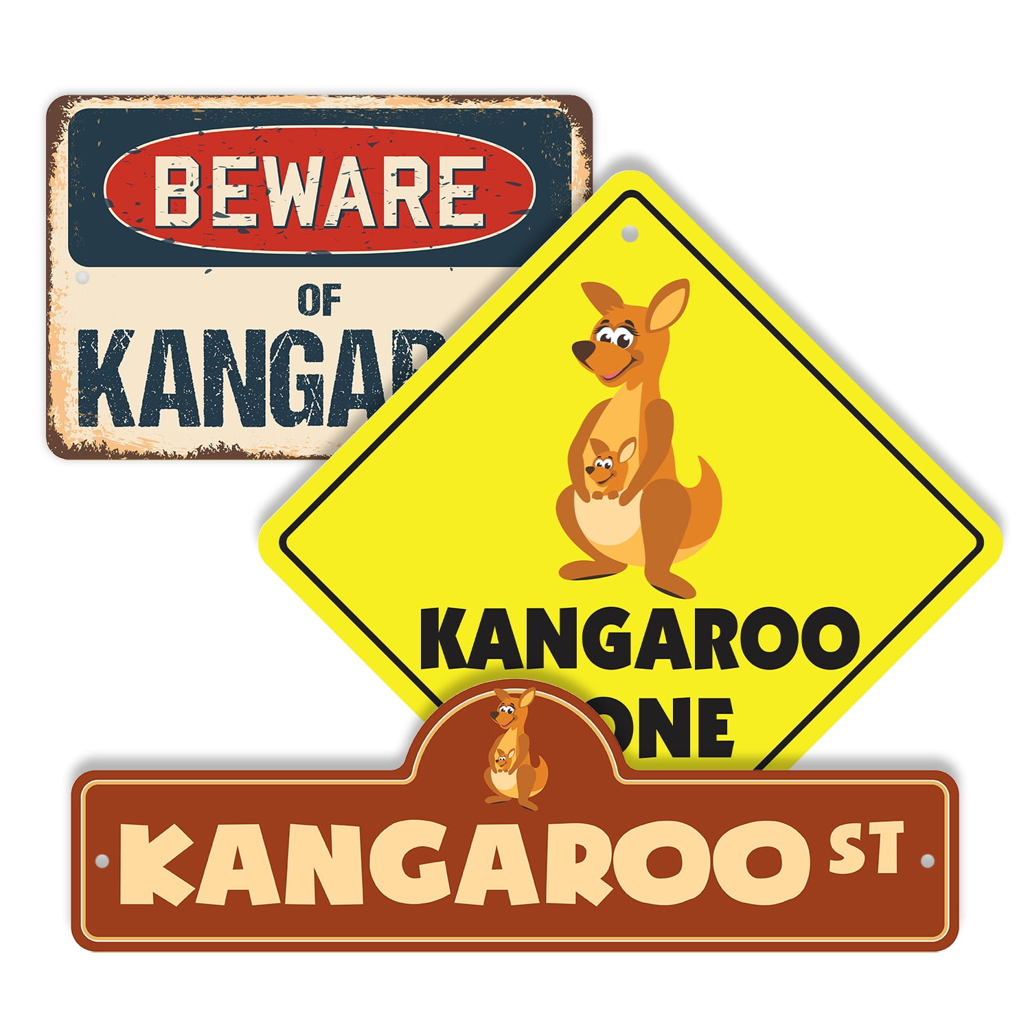 Kangaroo (3 Pack) Large Plastic Street Sign Crossing Sign Warning Sign ...
