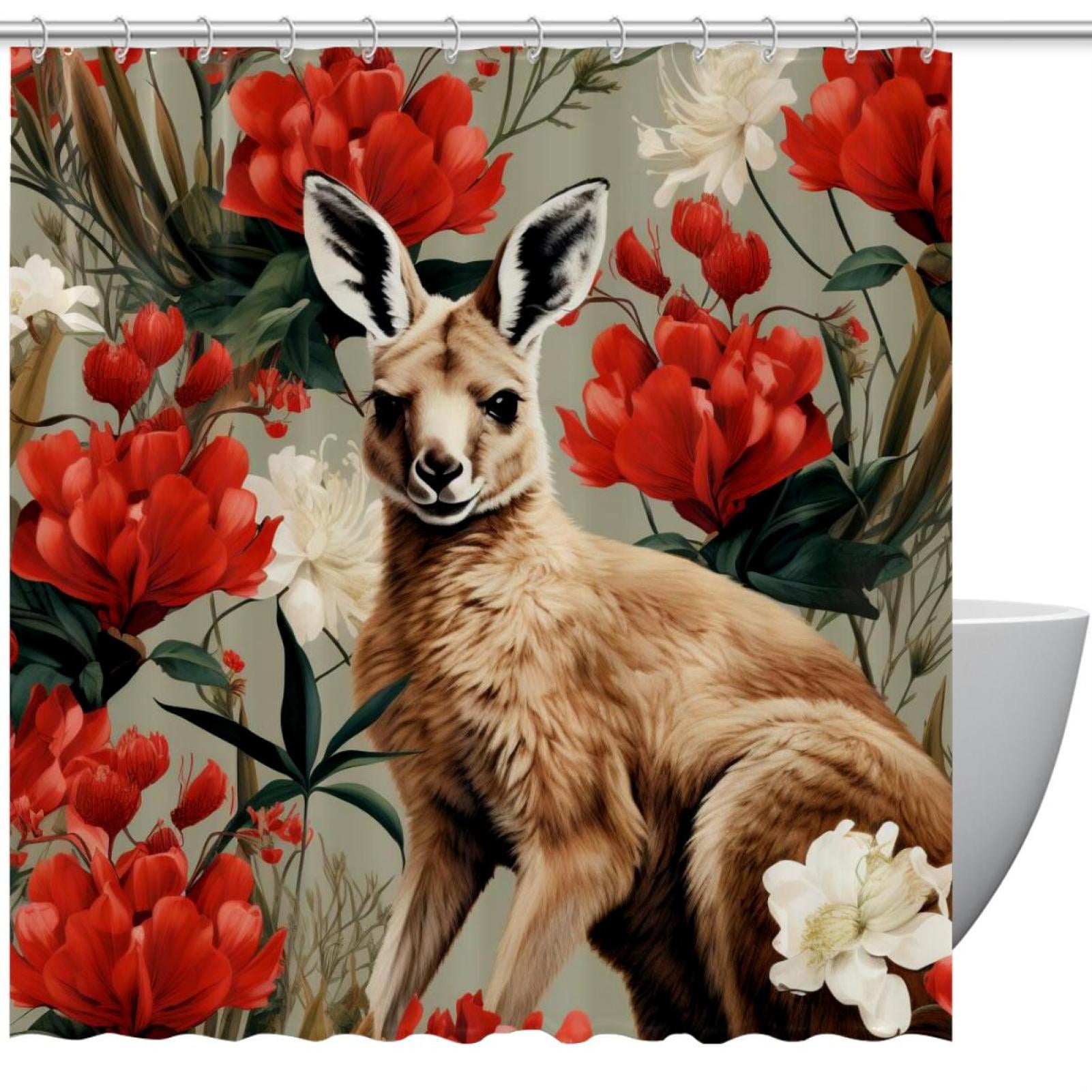 Kangaroo Animal Pattern Waterproof Shower Curtain Textured Prints ...