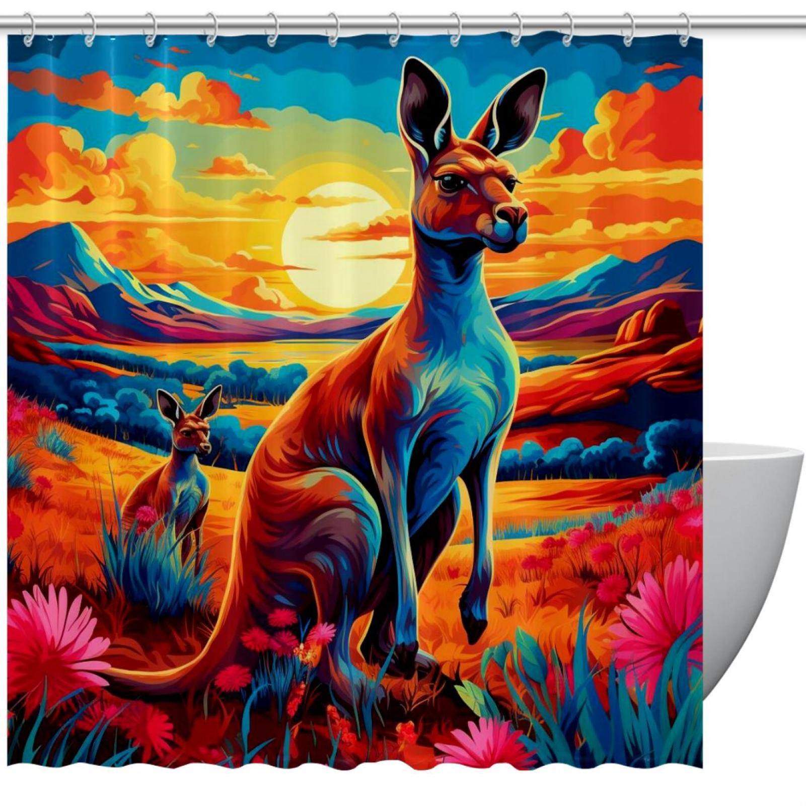 Kangaroo Animal Pattern Waterproof Shower Curtain Textured Prints ...