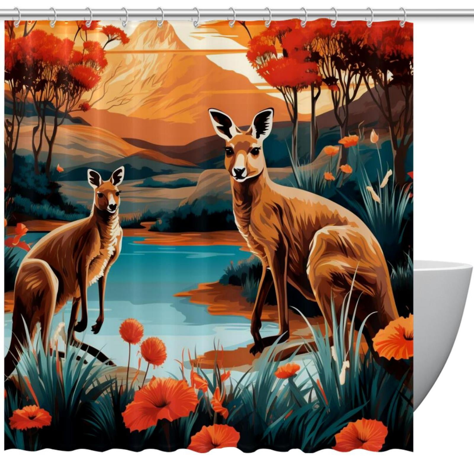 Kangaroo Animal Pattern Waterproof Shower Curtain Textured Prints ...