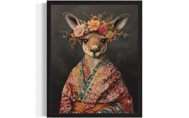Kangaroo Animal With Flowers Bathroom Art Print Poster Wall Art ...