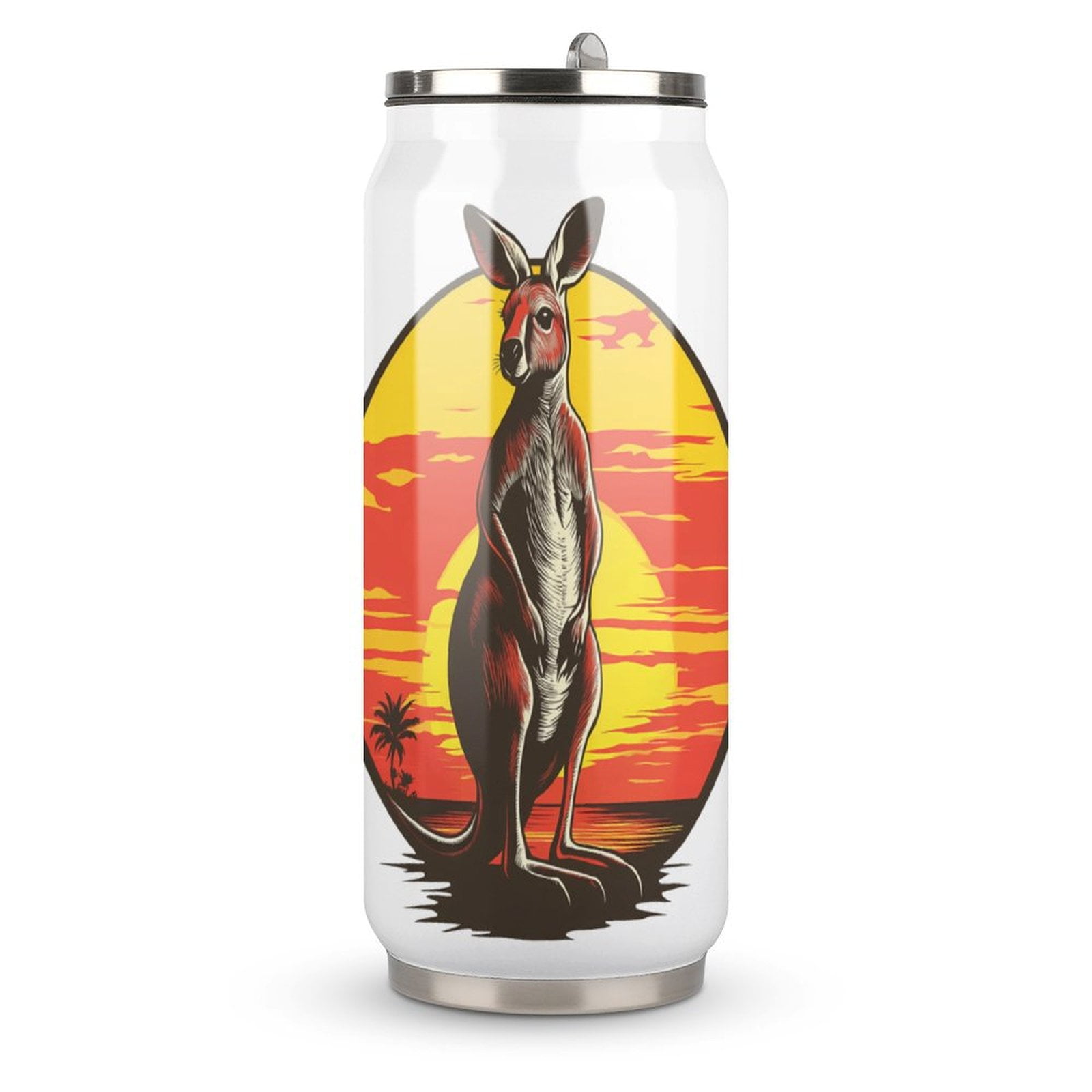 Kangaroo Animals Retro Sunset Coffee Tavel Tumblers with Lid and Straw ...