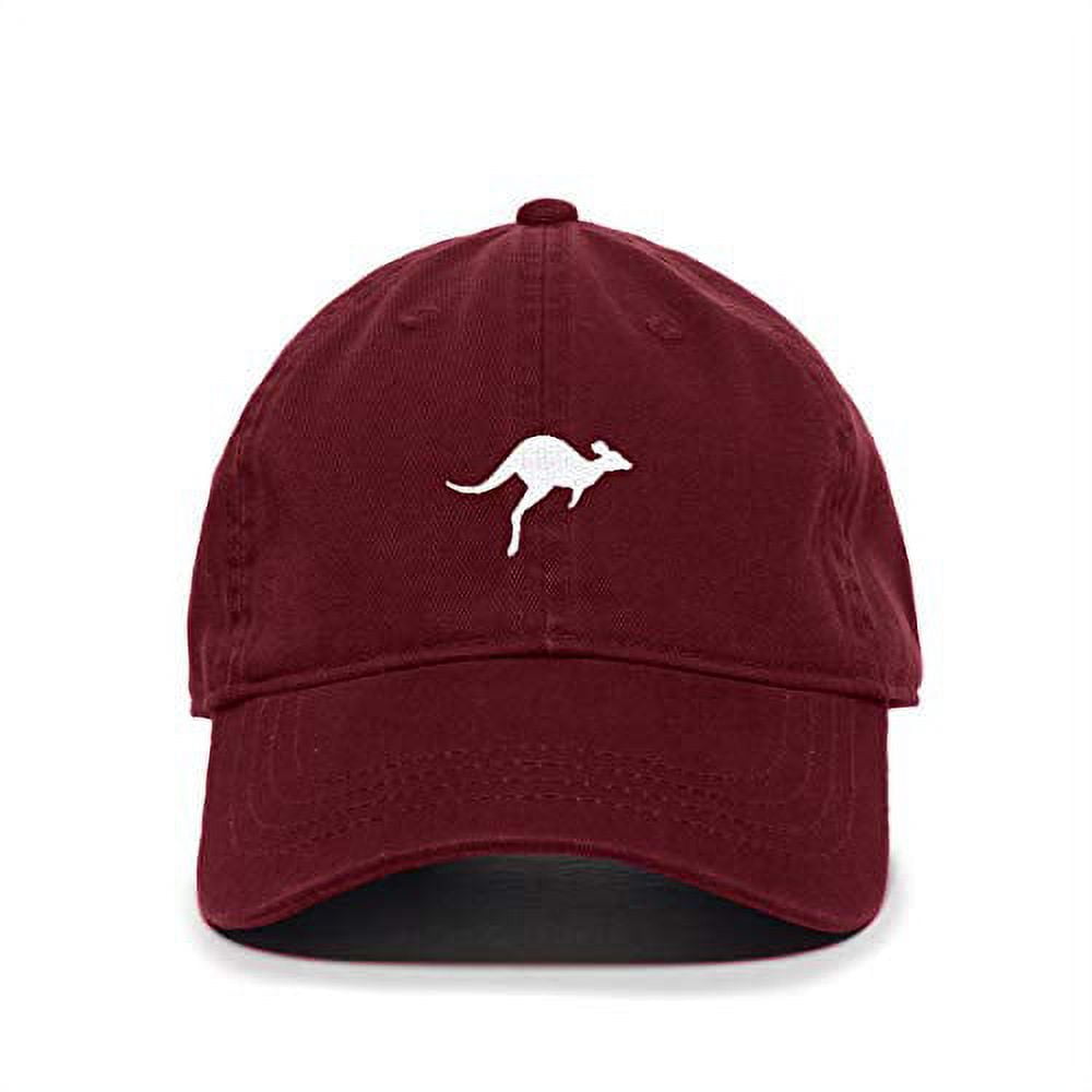 Kangaroo Baseball Cap Embroidered Cotton Adjustable Dad Hat Burgundy ...