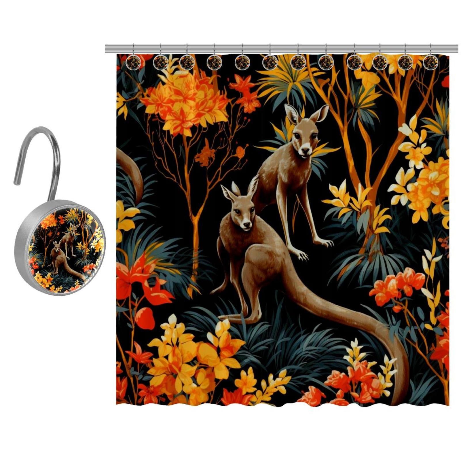 Kangaroo Bathroom Decor Set | Includes Shower Curtain, Stainless Steel ...
