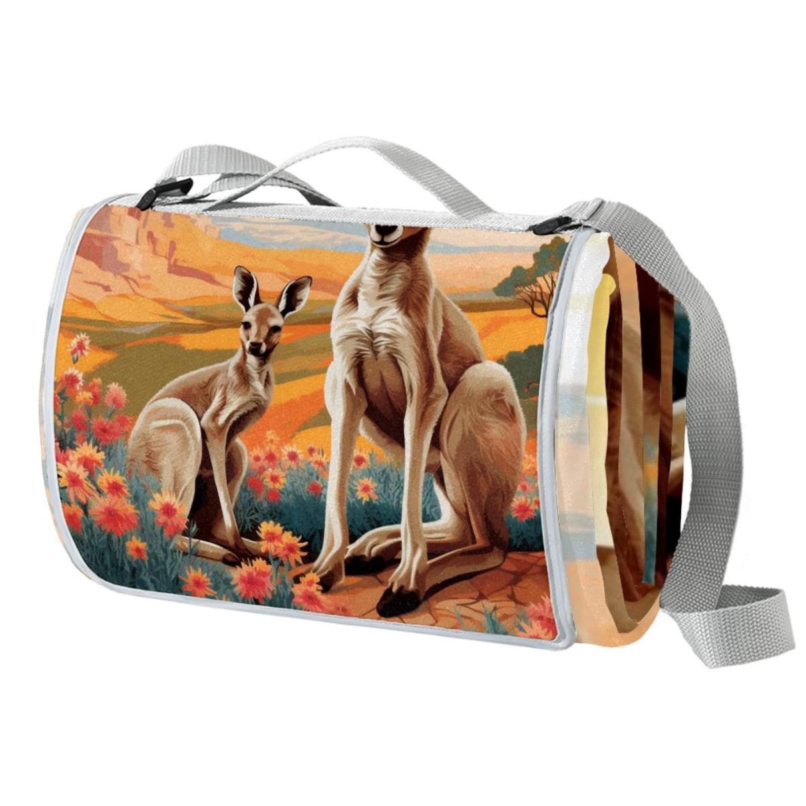 Kangaroo Canvas Beach Blanket Picnic Mat - Waterproof Outdoor Mat for ...