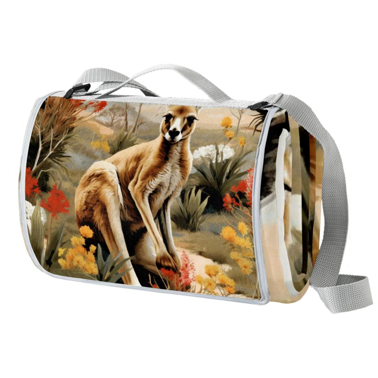 Kangaroo Canvas Picnic Blanket Outdoor Waterproof Mat with Carry Handle ...