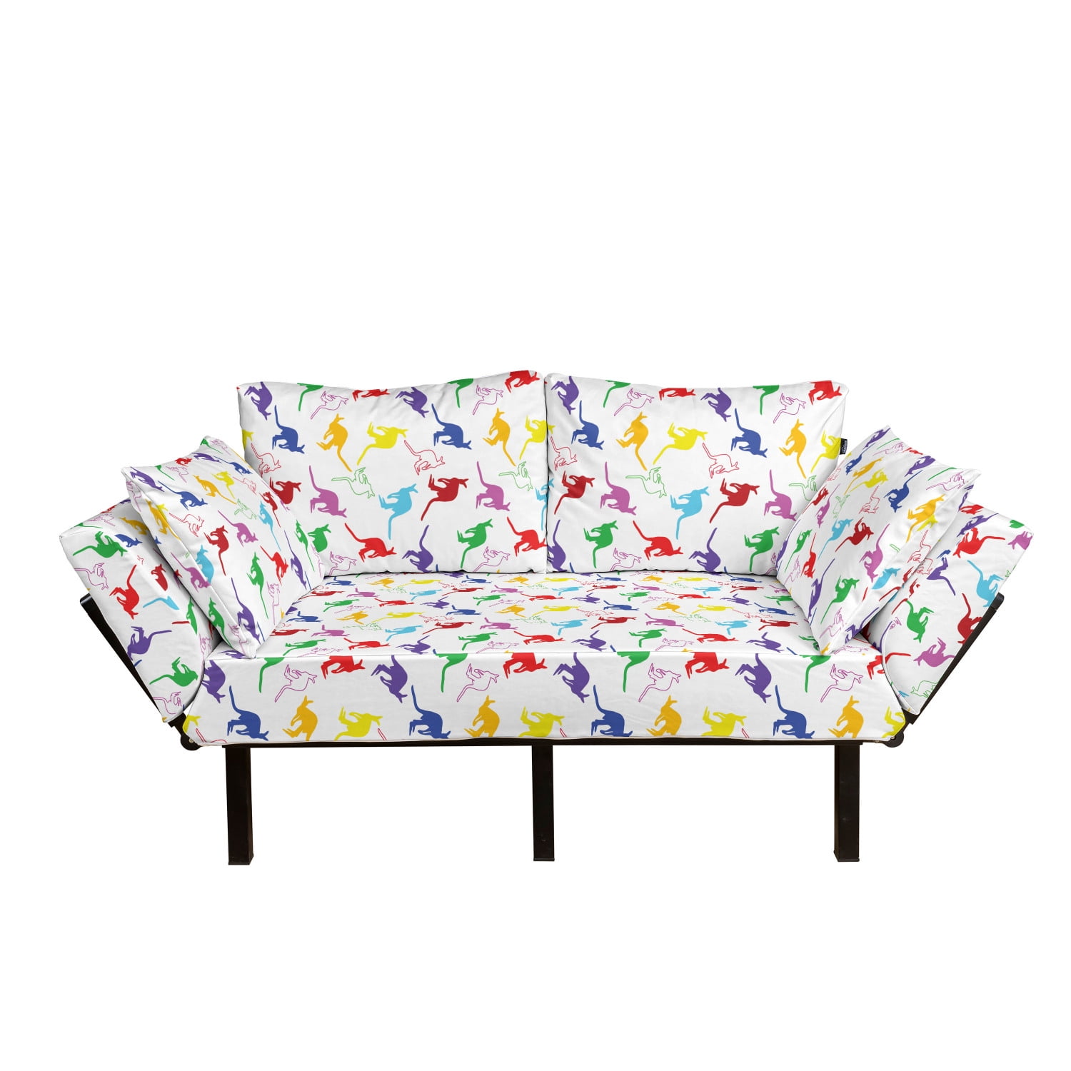 Kangaroo Futon Couch, Wildlife Concept of Vibrant Color Hand-drawn ...