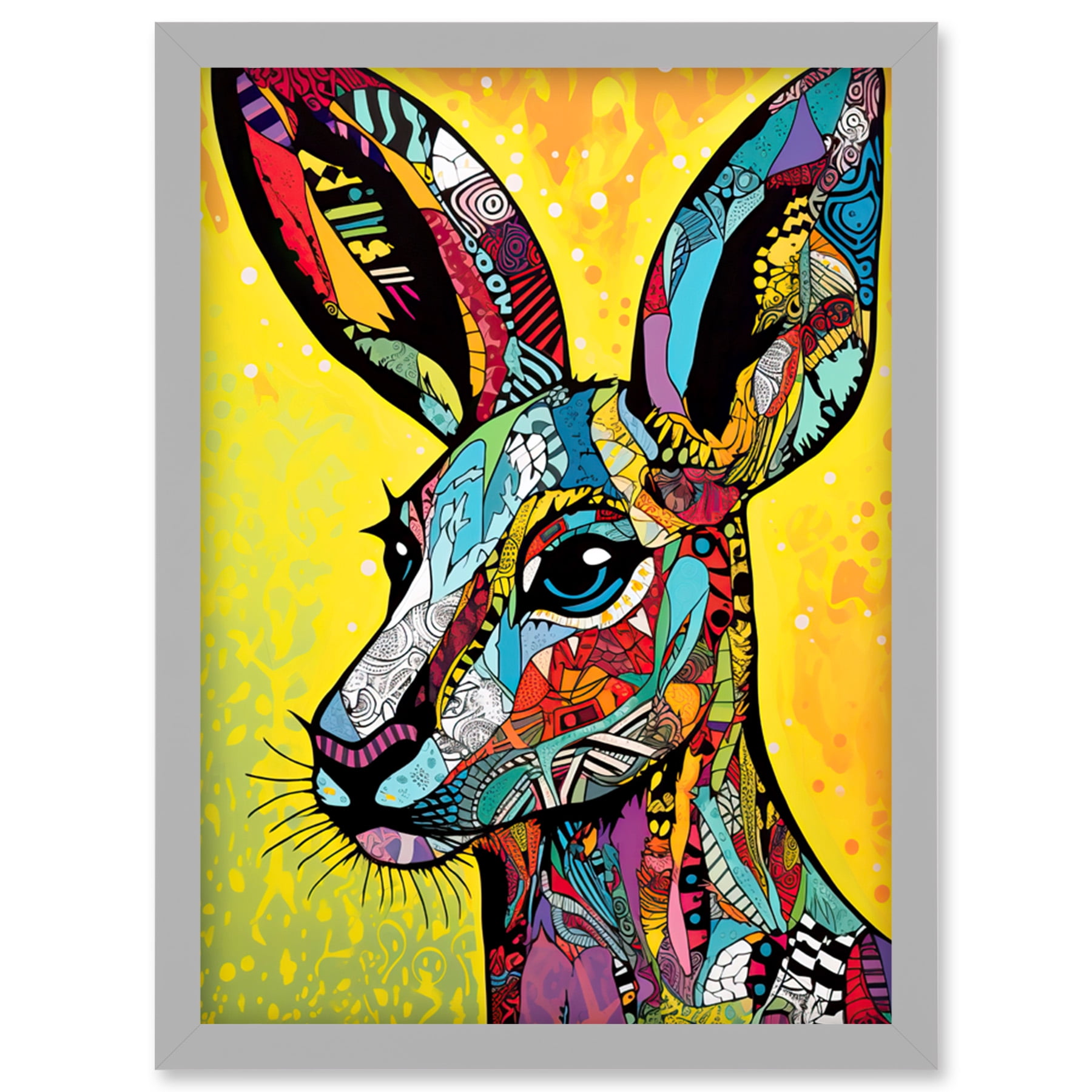 Kangaroo Head Traditional Folk Pattern Portrait Vibrant Colourful ...