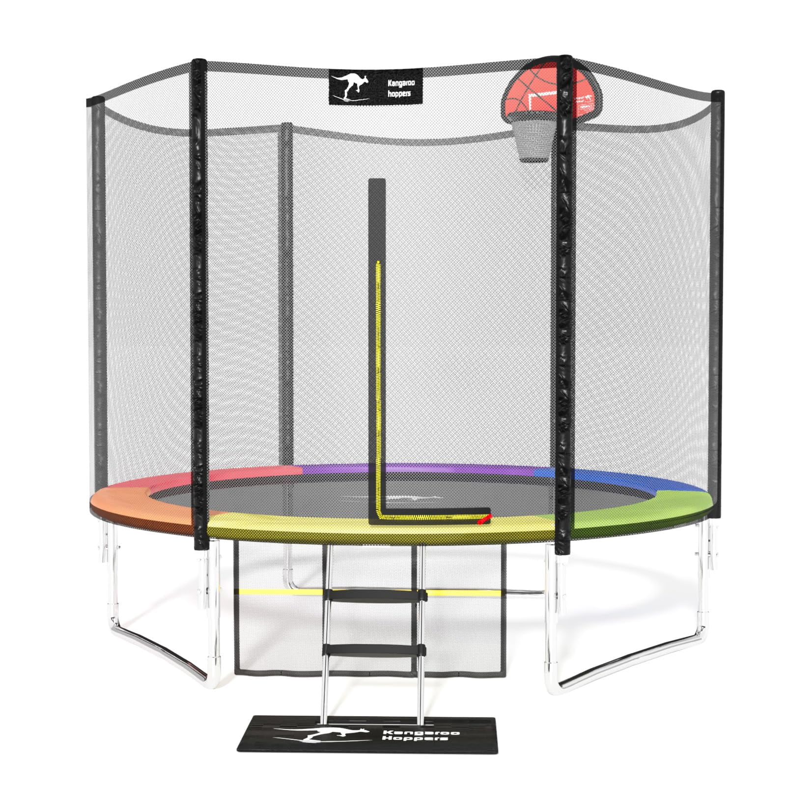 Kangaroo Hoppers 10 FT Trampoline with Safety Net, Basketball Hoop ...
