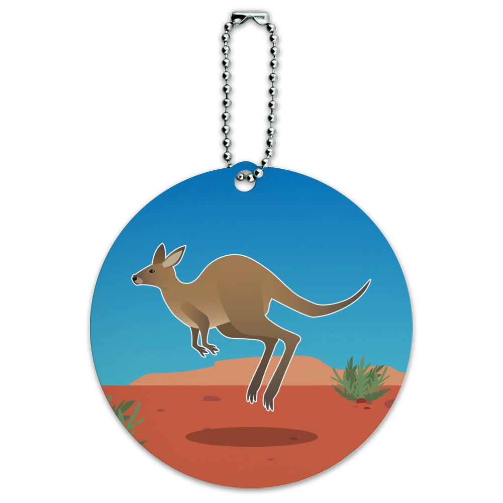 Kangaroo Hopping in the Australian Outback Round Luggage ID Tag Card ...