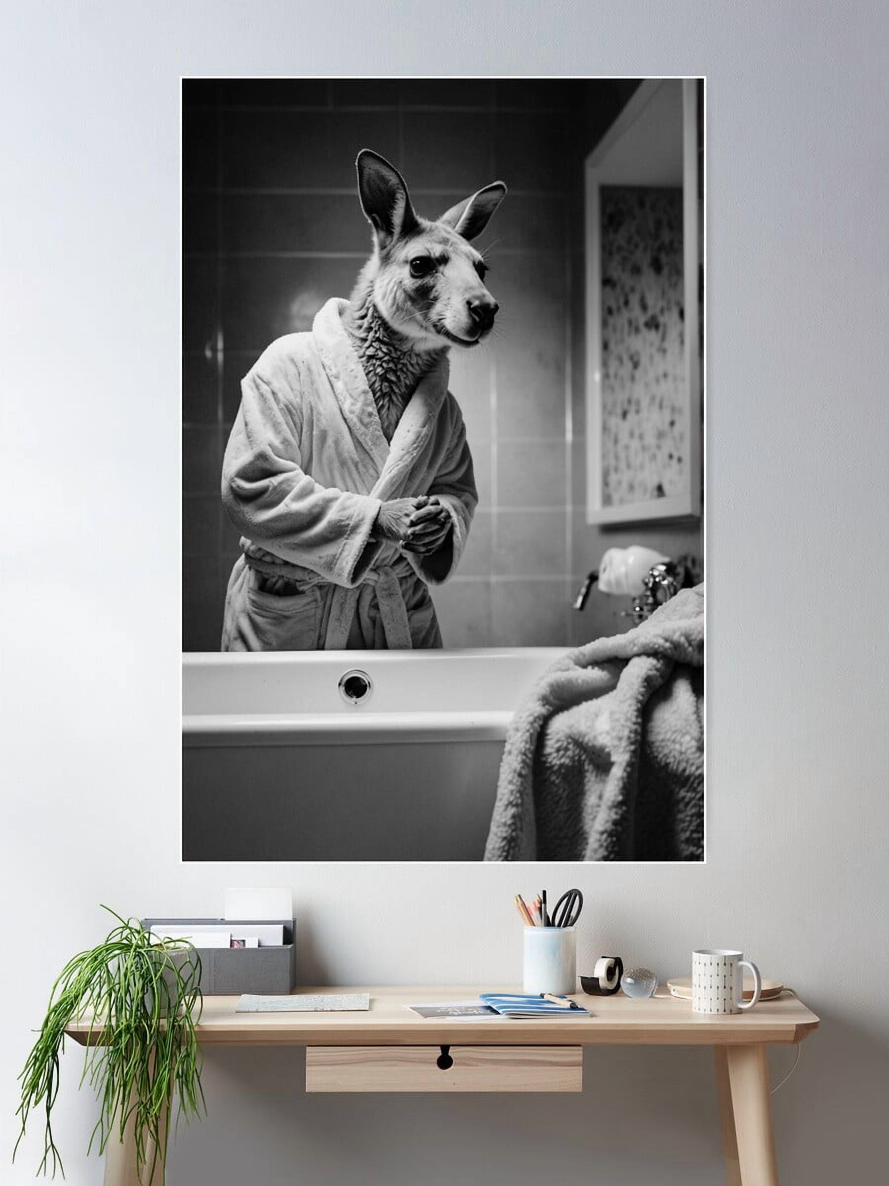 Kangaroo In Bathrobe Admiring Reflection Poster Wall Art Modern Wall ...