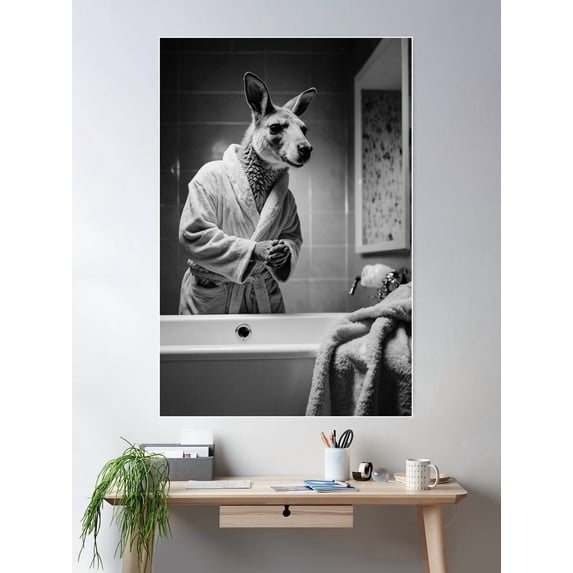 Kangaroo In Bathrobe Admiring Reflection Poster Wall Art Modern Wall ...