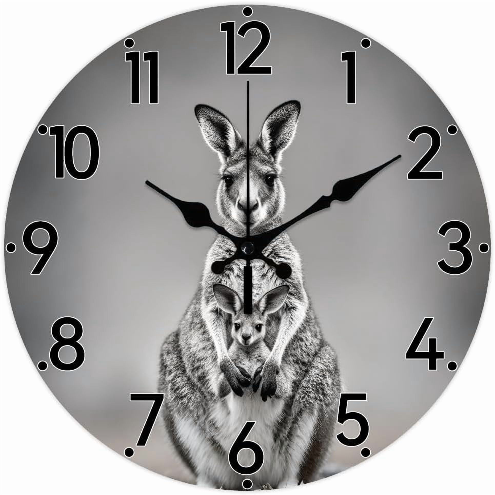 Kangaroo Pattern Wall Clock 12 Inch Non-Ticking Wallaby Pattern Clocks ...
