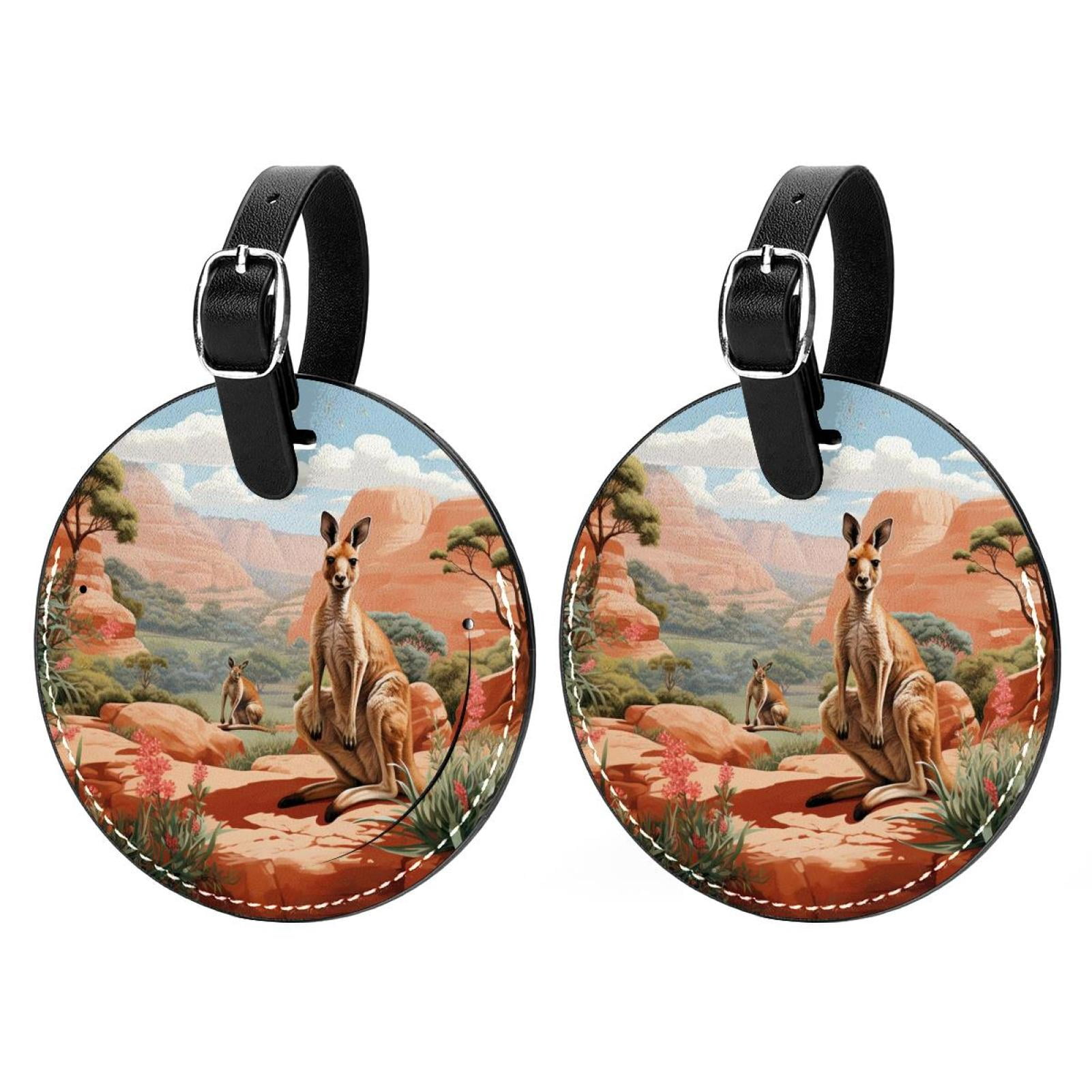 Kangaroo Personalized PU Leather Luggage Tag Set, Bag Tags for Suitcase ...