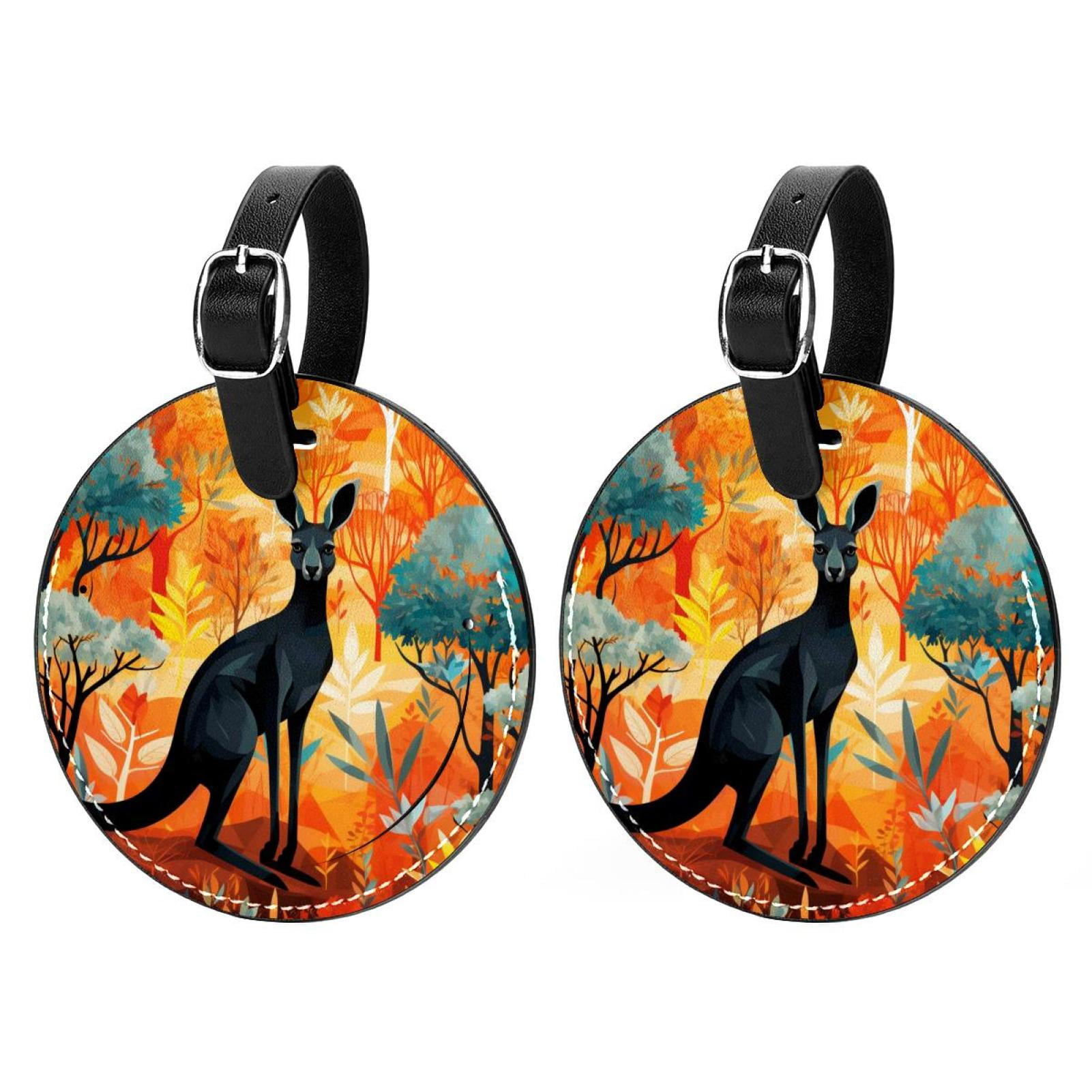 Kangaroo Personalized PU Leather Luggage Tags - Travel Tag Set for ...