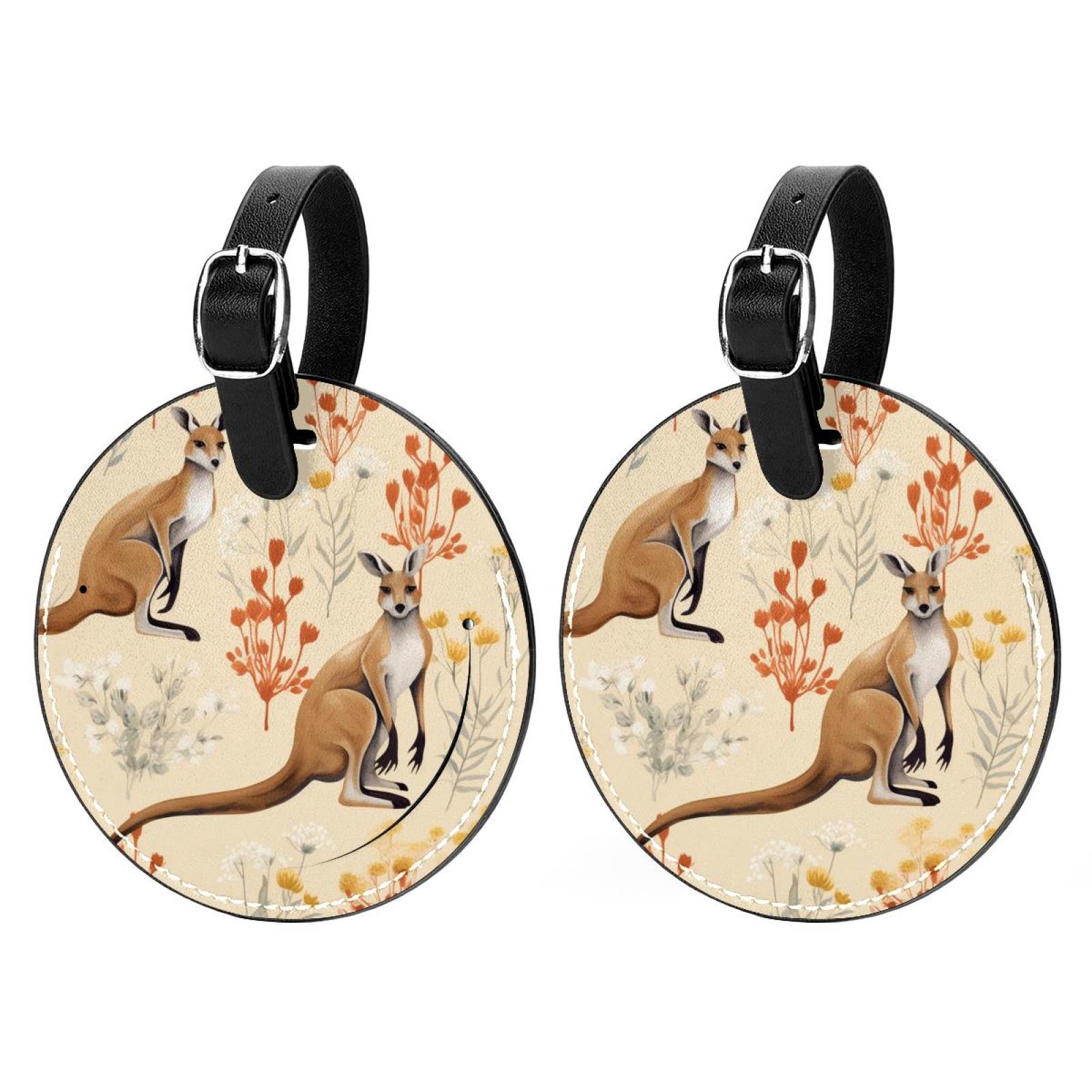 Kangaroo Personalized PU Leather Travel Tags 2 Pack - Suitcase Tags for ...