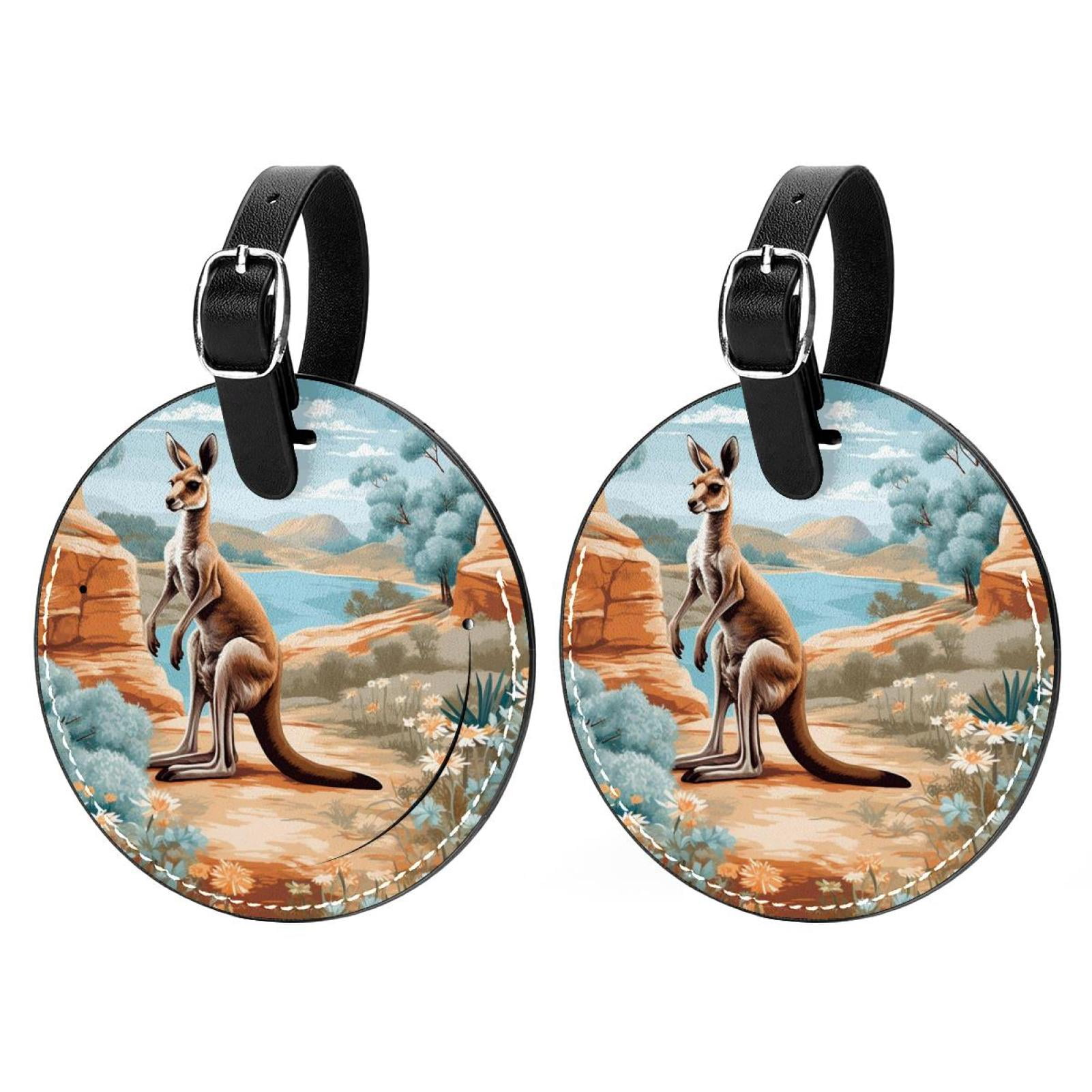 Kangaroo Set of 2pcs PU Leather Round Suitcase Tags with Privacy Cover ...