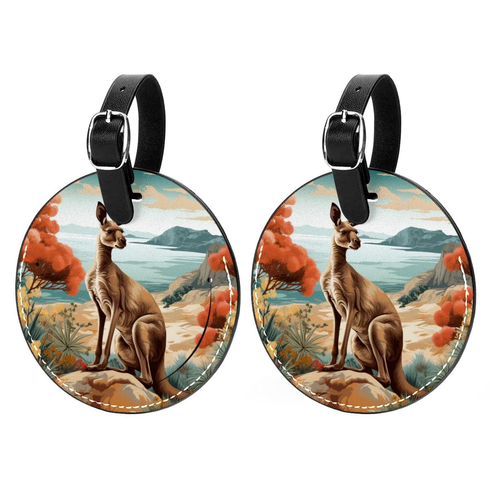 Kangaroo Set of 2pcs PU Leather Round Suitcase Tags with Privacy Cover ...