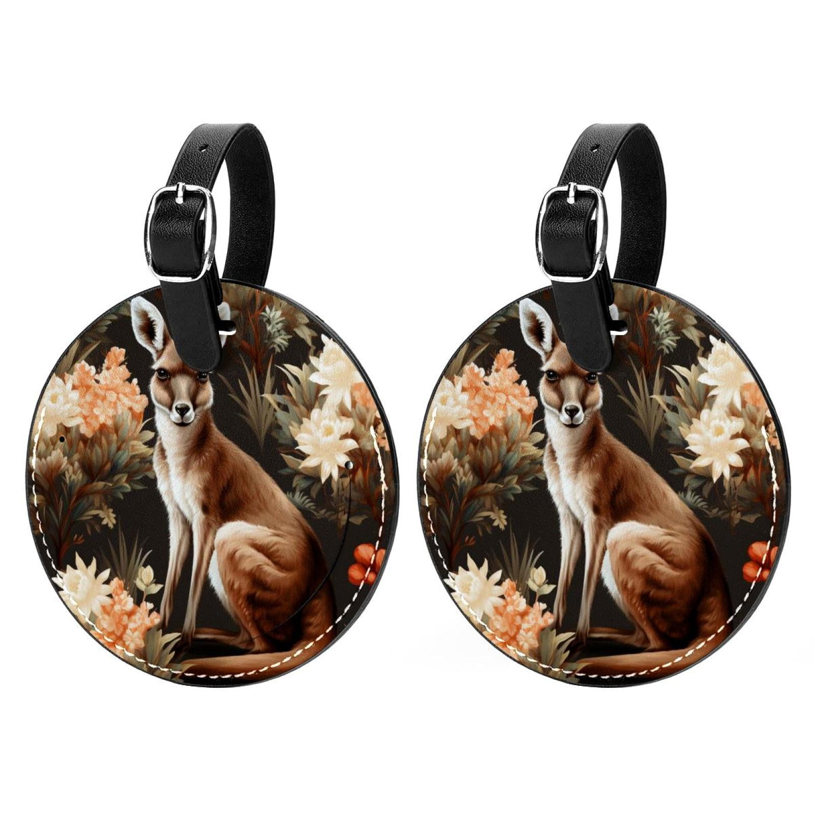 Kangaroo Set of 2pcs PU Leather Round Suitcase Tags with Privacy Cover ...