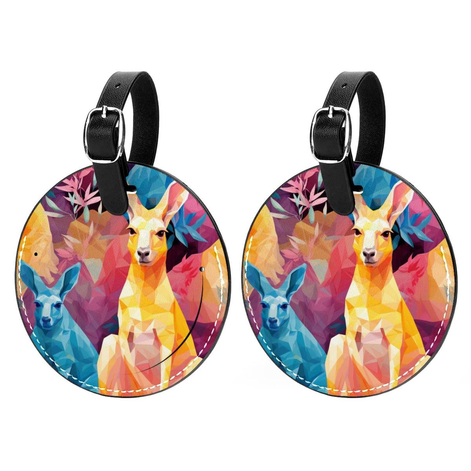 Kangaroo Set of 2pcs PU Leather Round Suitcase Tags with Privacy Cover ...
