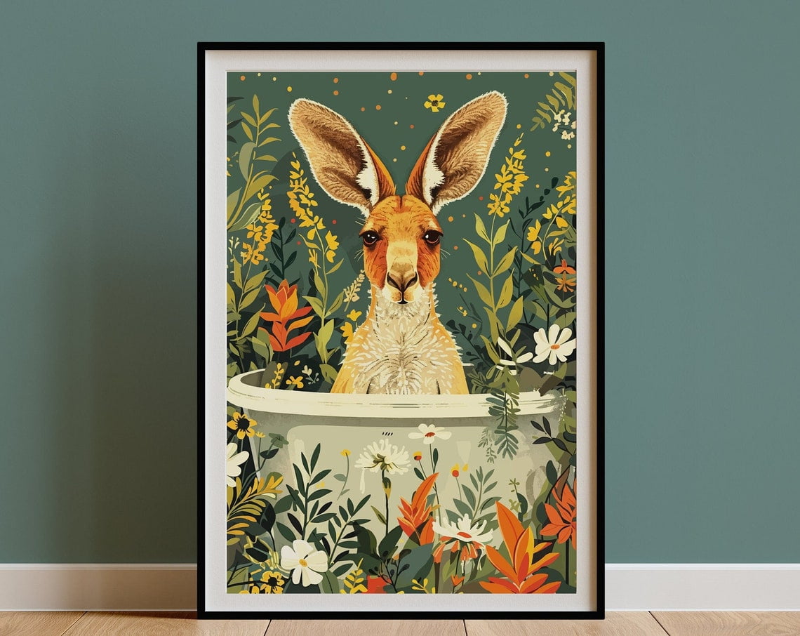 Kangaroo Wall Art, Animal Kids Room Print, Boho Jungle Bathtub Poster ...