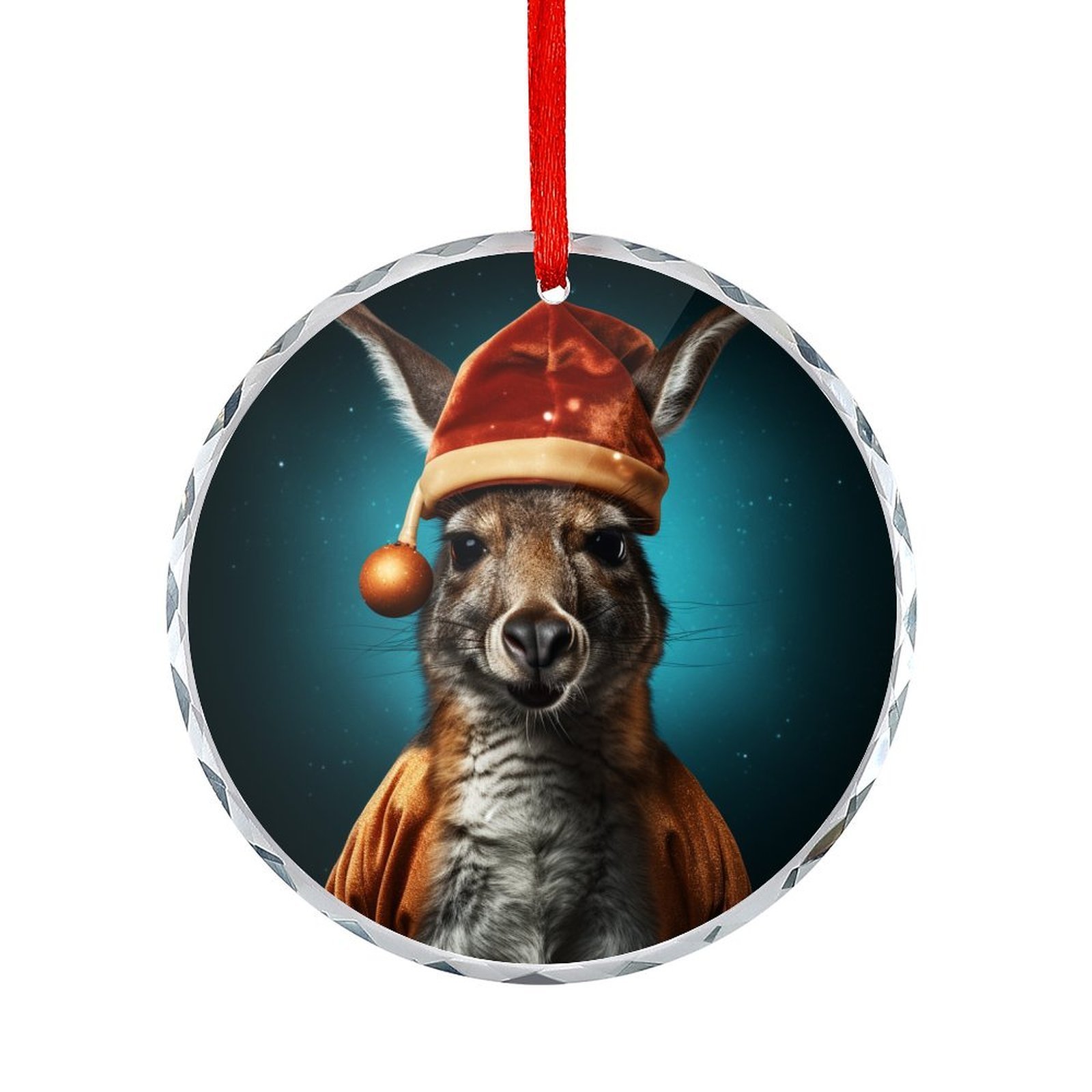 Kangaroo Wearing A Christmas Hat Glass Christmas Ornament Unique Gift ...