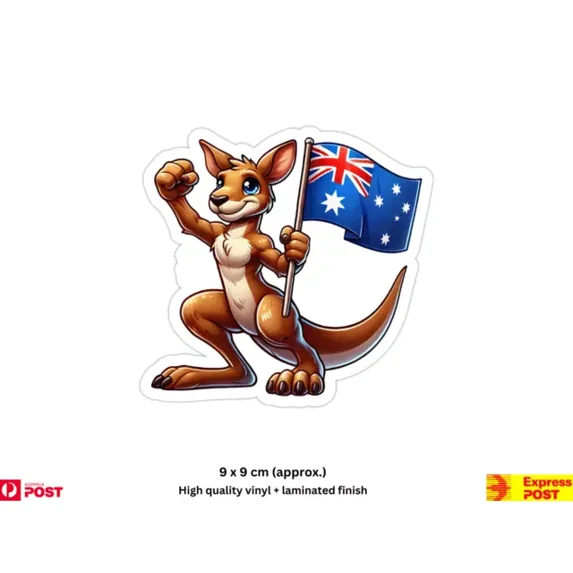 Kangaroo With Australian Flag Cheerful Sticker Phone Decal Water Bottle ...