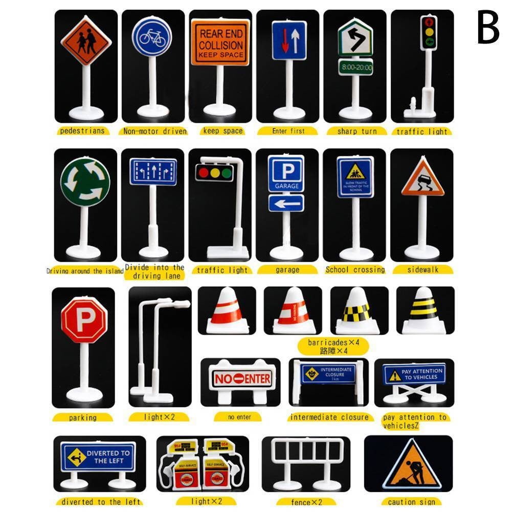 Kangnenghuishiye 28 PCS Car Toy Accessories Traffic Road Signs Kids ...