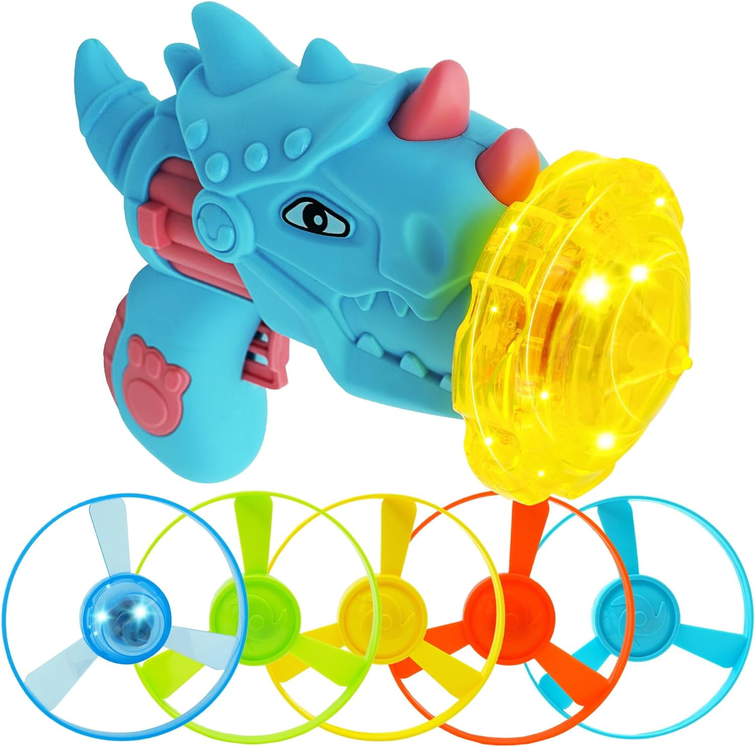 Kaniye Adorable Dinosaur Flying Disc Launcher Kit Toy Saucer Gun With 5 ...