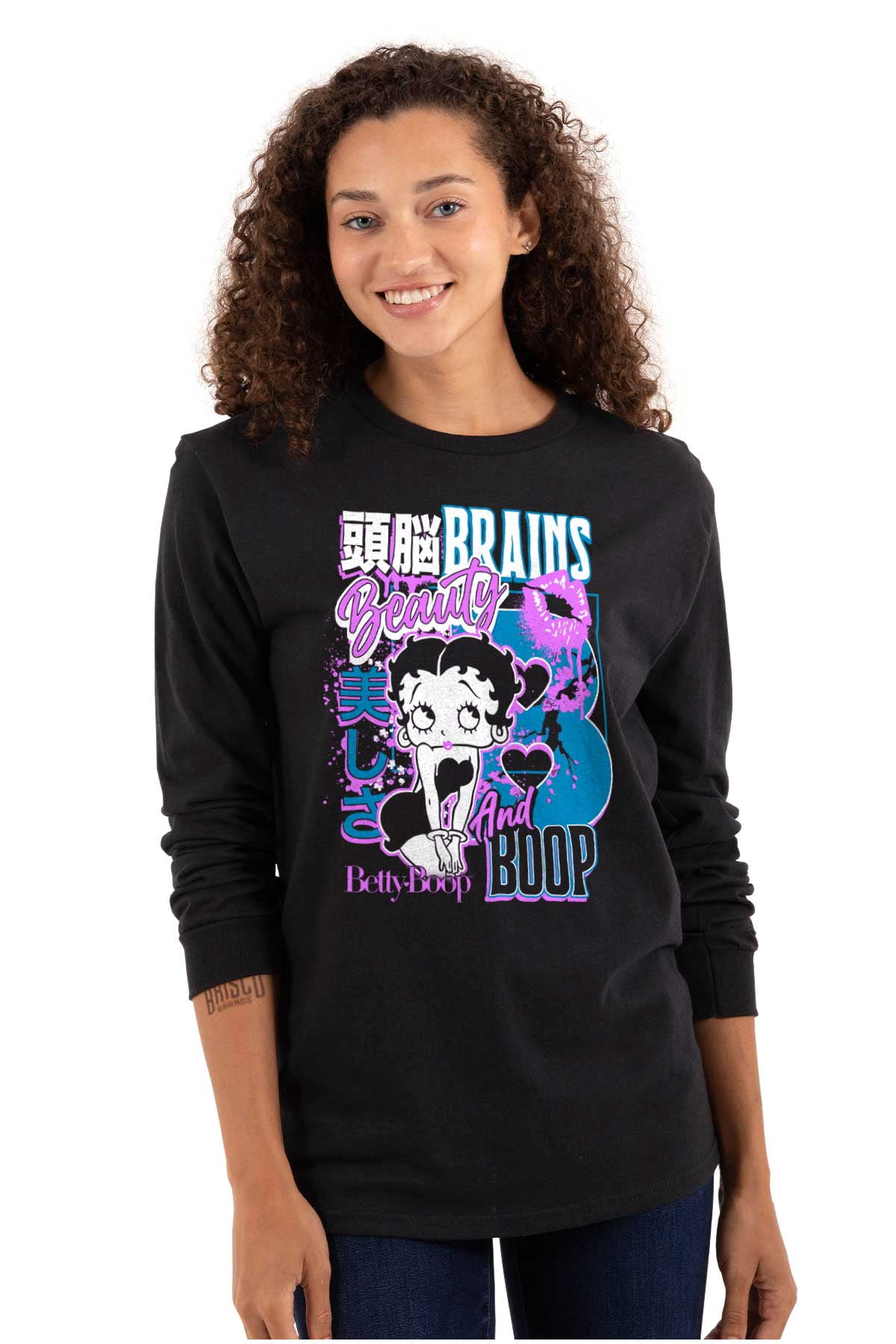 Kanji Betty Boop Beauty and Brains Women Plus Size Long Sleeve Tee ...