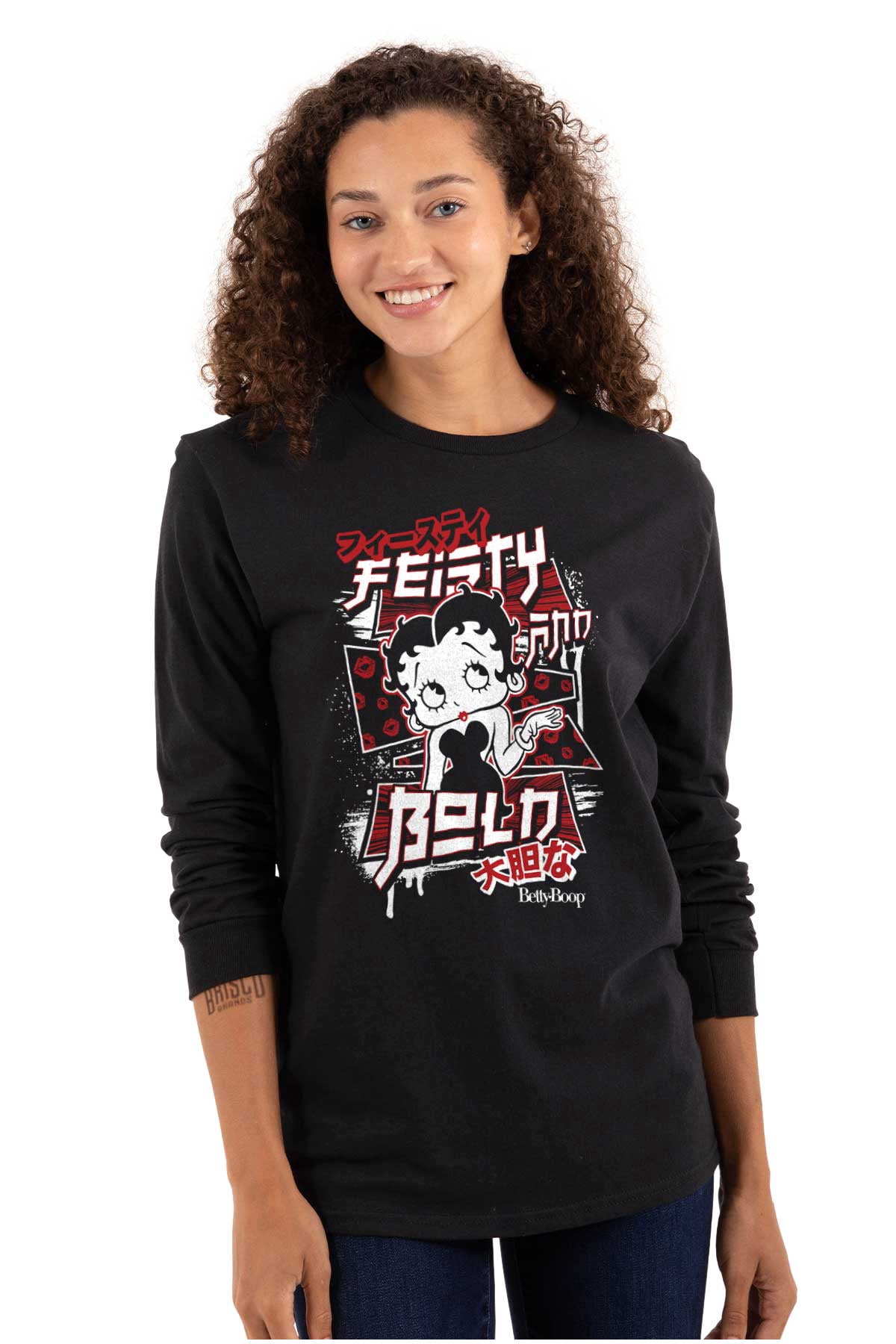 Kanji Betty Boop Feisty and Bold Women's Long Sleeve T Shirt Brisco ...