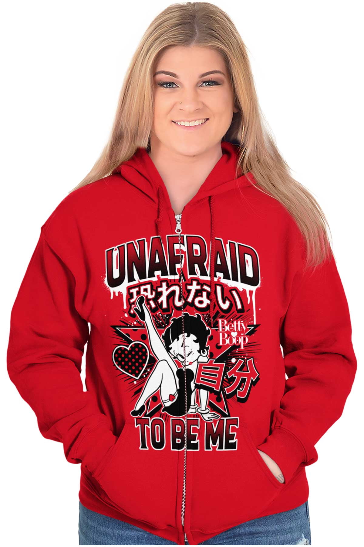 Kanji Betty Boop Unafraid To Be Me Zip Hoodie Sweatshirt Women Brisco ...